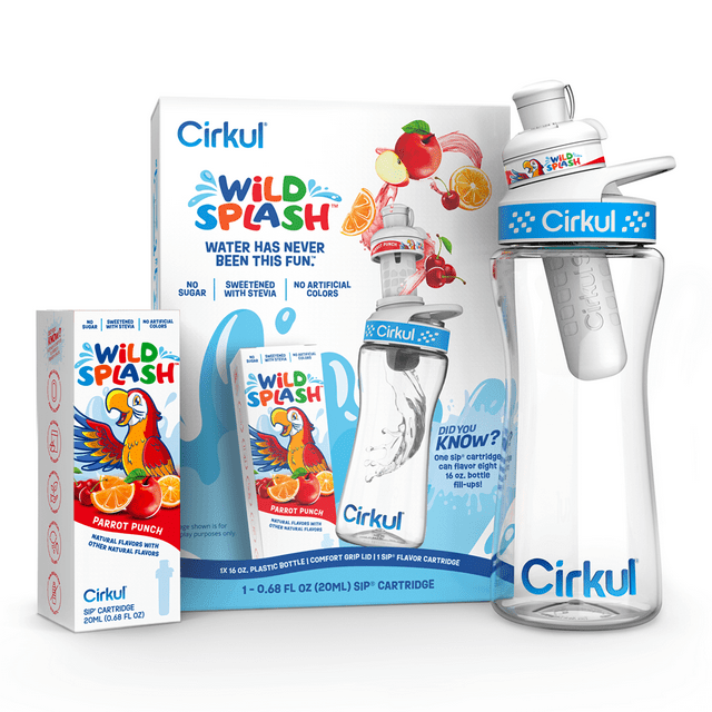 Cirkul 16oz Plastic Water Bottle Starter Kit with Blue Lid, 1 Flavor ...