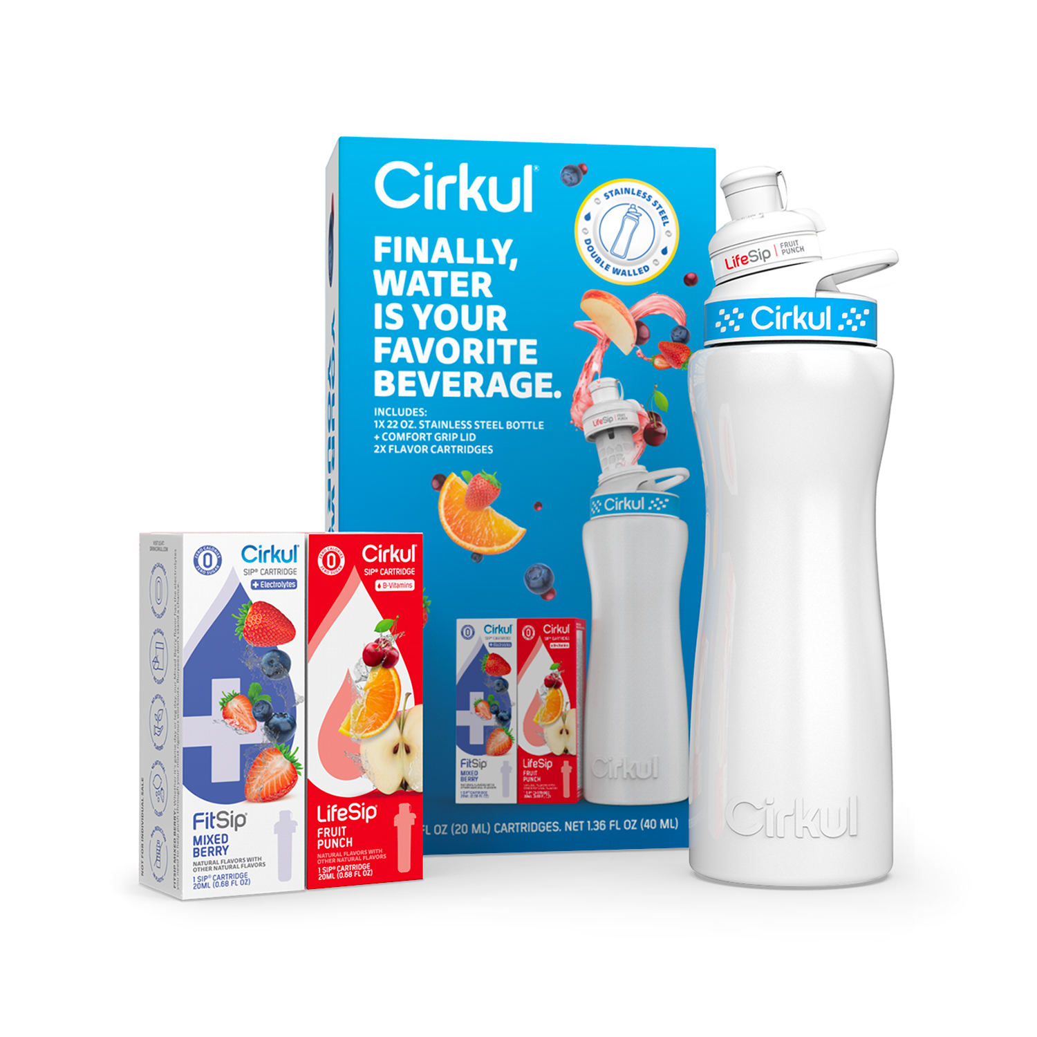 Cirkul 22oz Plastic Water Bottle Starter Kit with Blue Lid and 2 Flavor ...