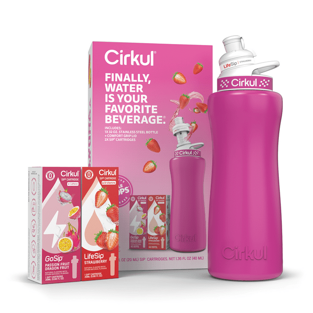 Cirkul 32oz Pink Stainless Steel Starter Kit with Pink & White Cirkul ...