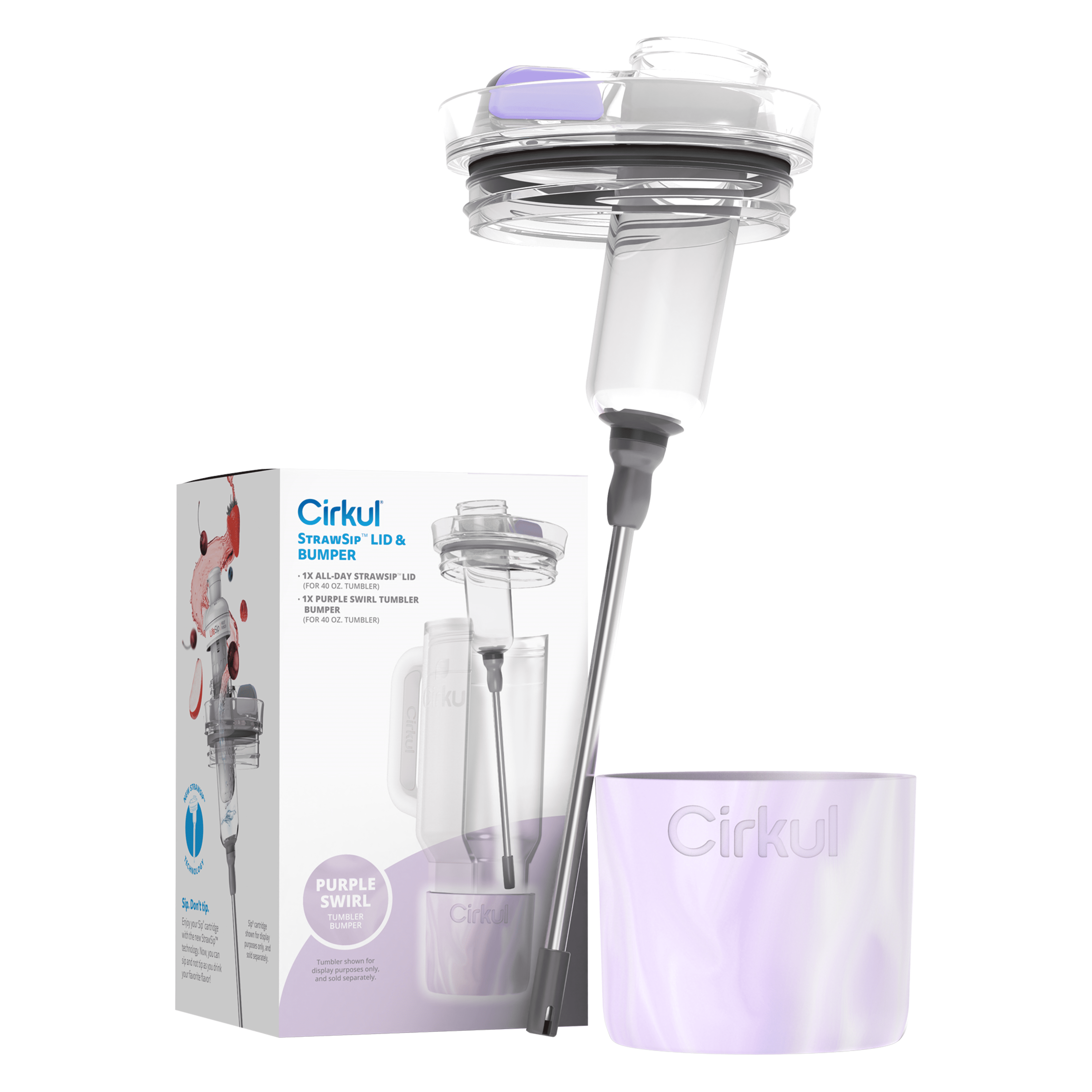 Cirkul All-Day StrawSip Lid and Purple Swirl Tumbler Bumper for 40oz ...