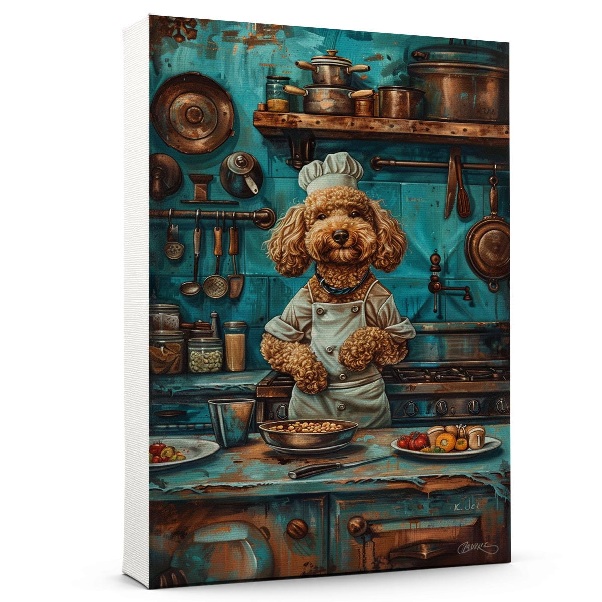 Cirnecodell Dog Chef Cooking Poster Wall Art, Kitchen Artwork Canvas ...