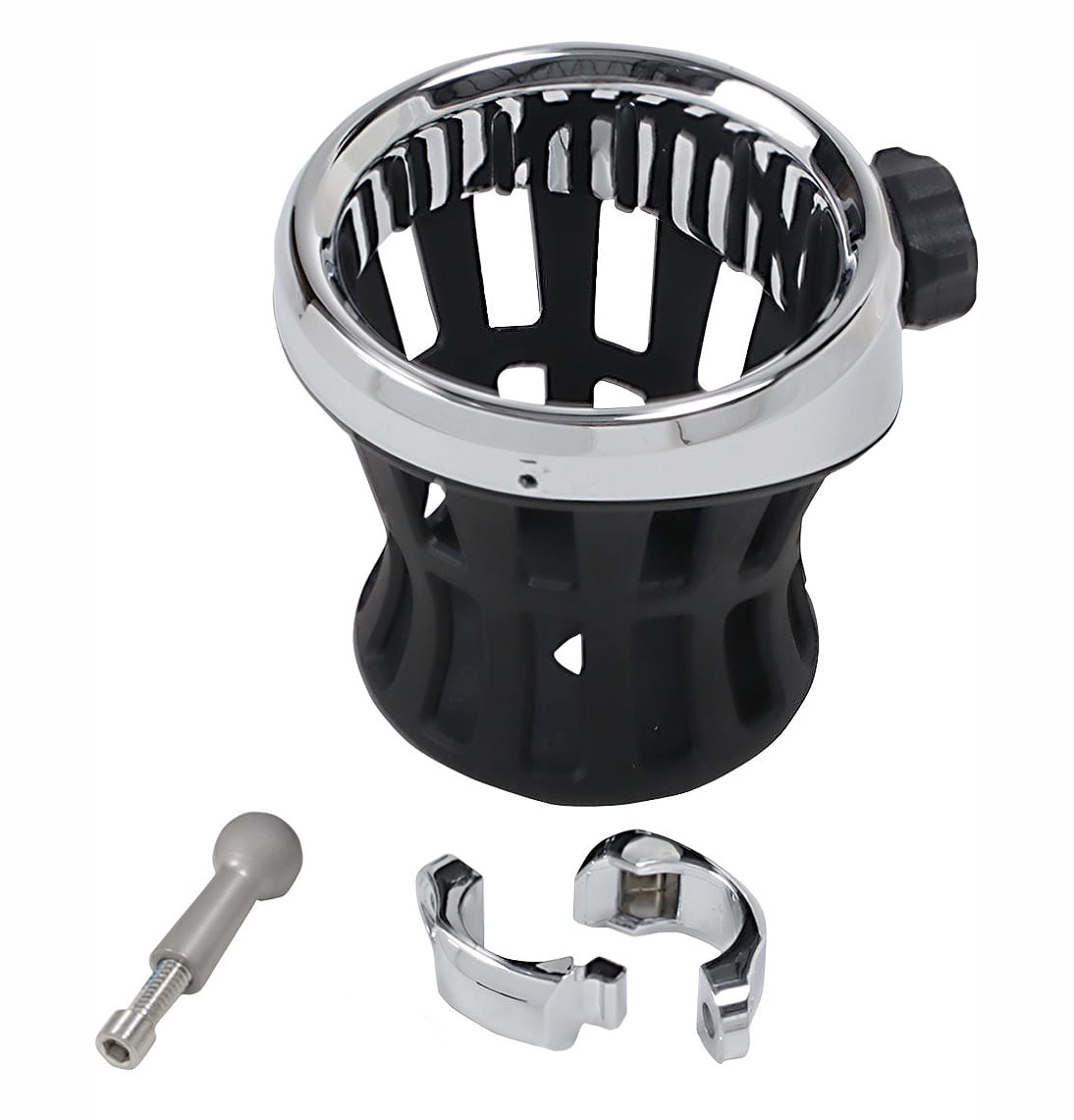 Ciro Chrome/Black Drink Holder w/Chrome 1.25" Handlebar Mount (50414 ...