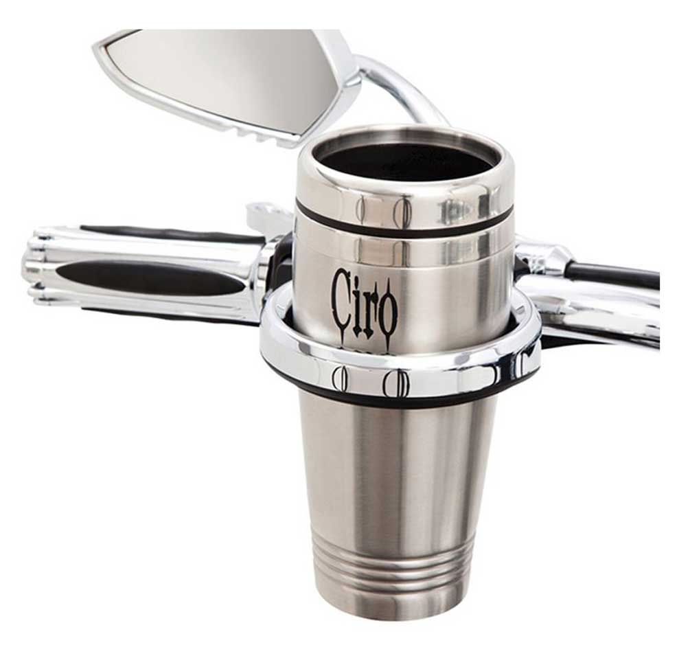 Ciro Chrome Cup Holders - 1-1/4 in. Chrome Bar Mount for Harley, w/ Cup ...