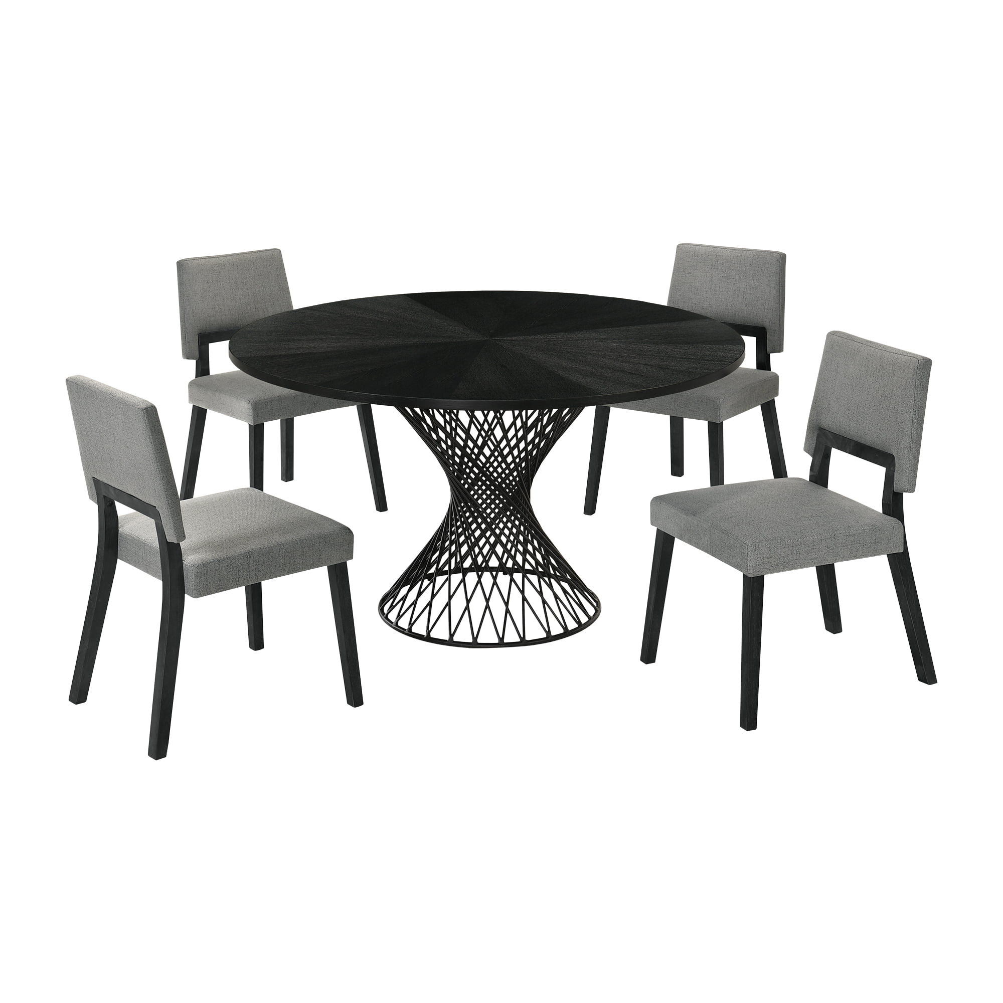 Cirque Channell 5 Piece Black Wood Dining Table Set with Charcoal ...
