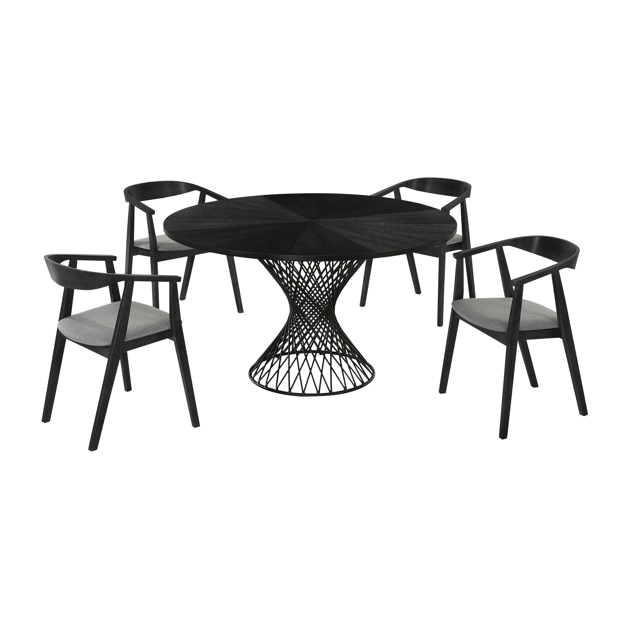 Cirque Santana 5 Piece Black Wood Dining Table Set with Charcoal Fabric ...