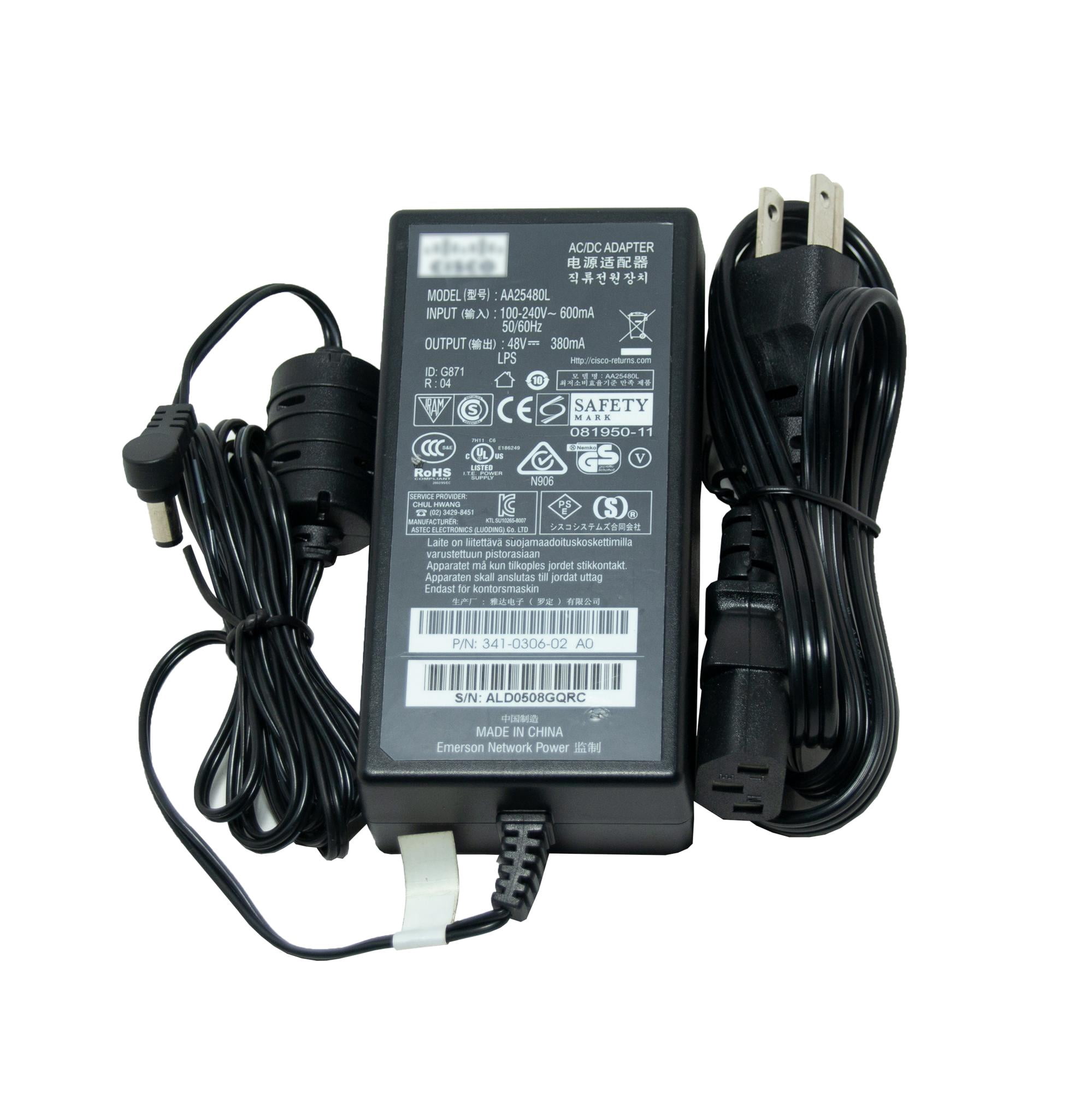 Cisco AA25480L 341-0306-02 CP-PWR-CUBE-3 48V 0.38A Power AC Adapter for ...