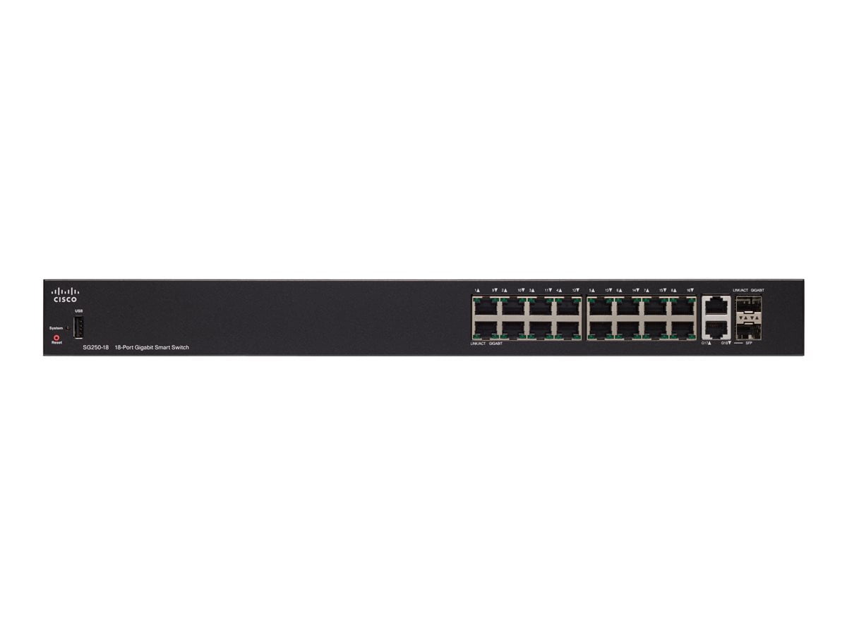 Cisco SG250-18 18-Port Gigabit Smart Switch - 18 x Gigabit Ethernet Network - Manageable ...