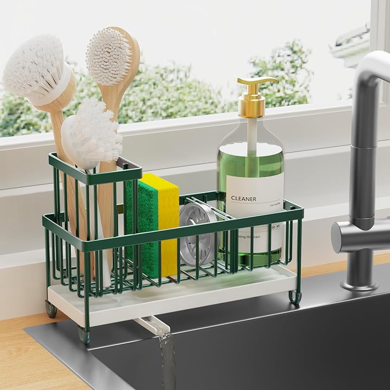 Cisily Black Sponge Holder for Kitchen Sink, Sink Caddy Organizer with ...