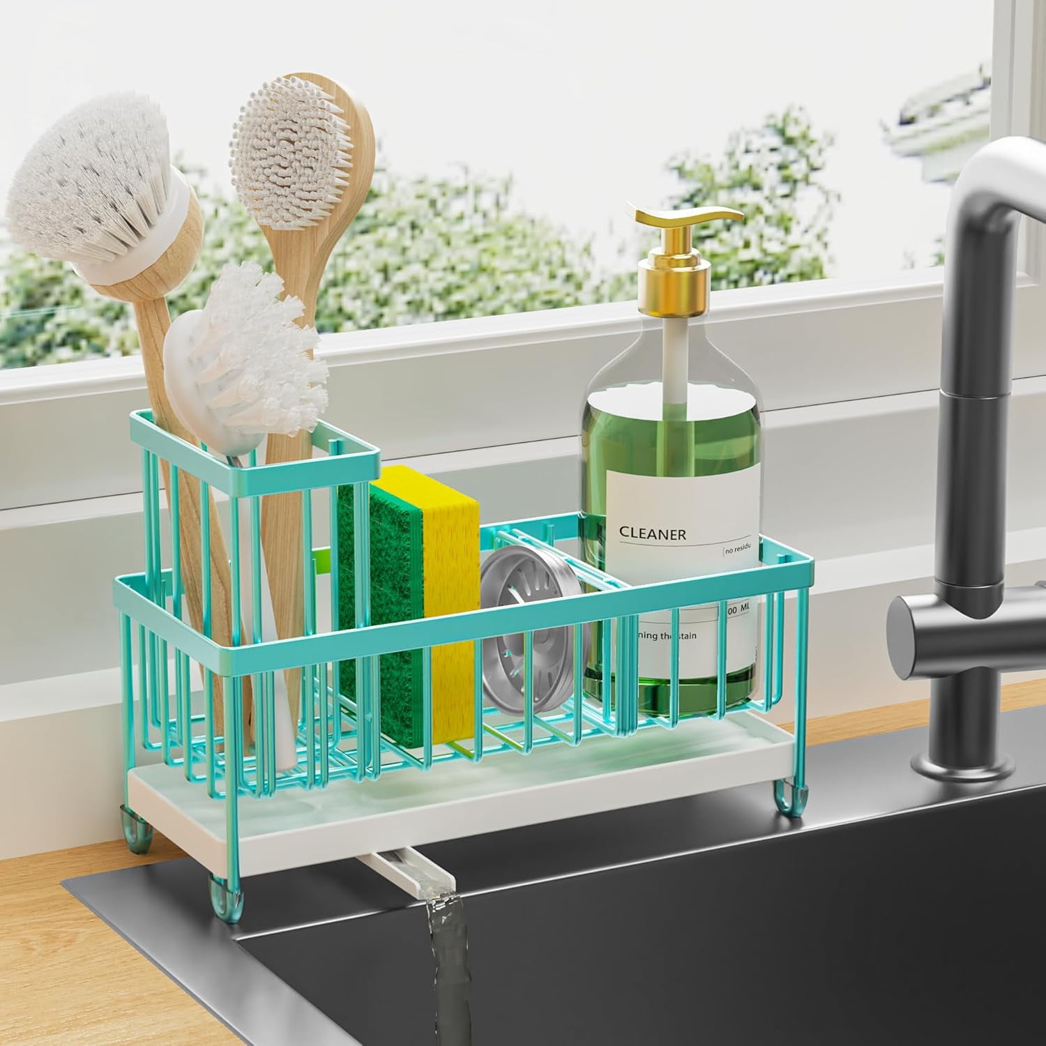 MetalM Turquoise Sponge Holder for Kitchen Sink, Sink Caddy Organizer ...