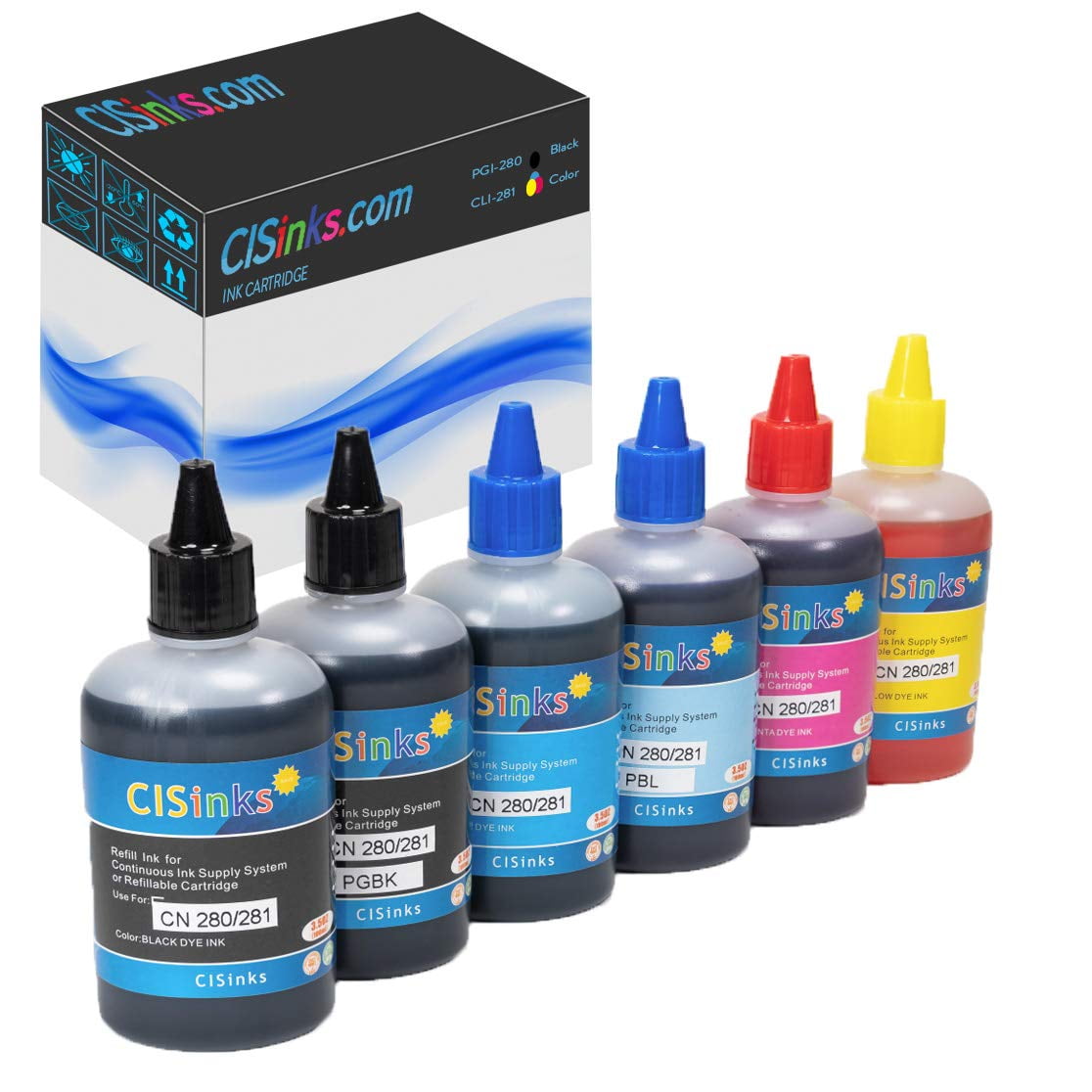 Cisinks 600mL Replacement Refill Ink Bottle Set Compatible for PGI-280 ...