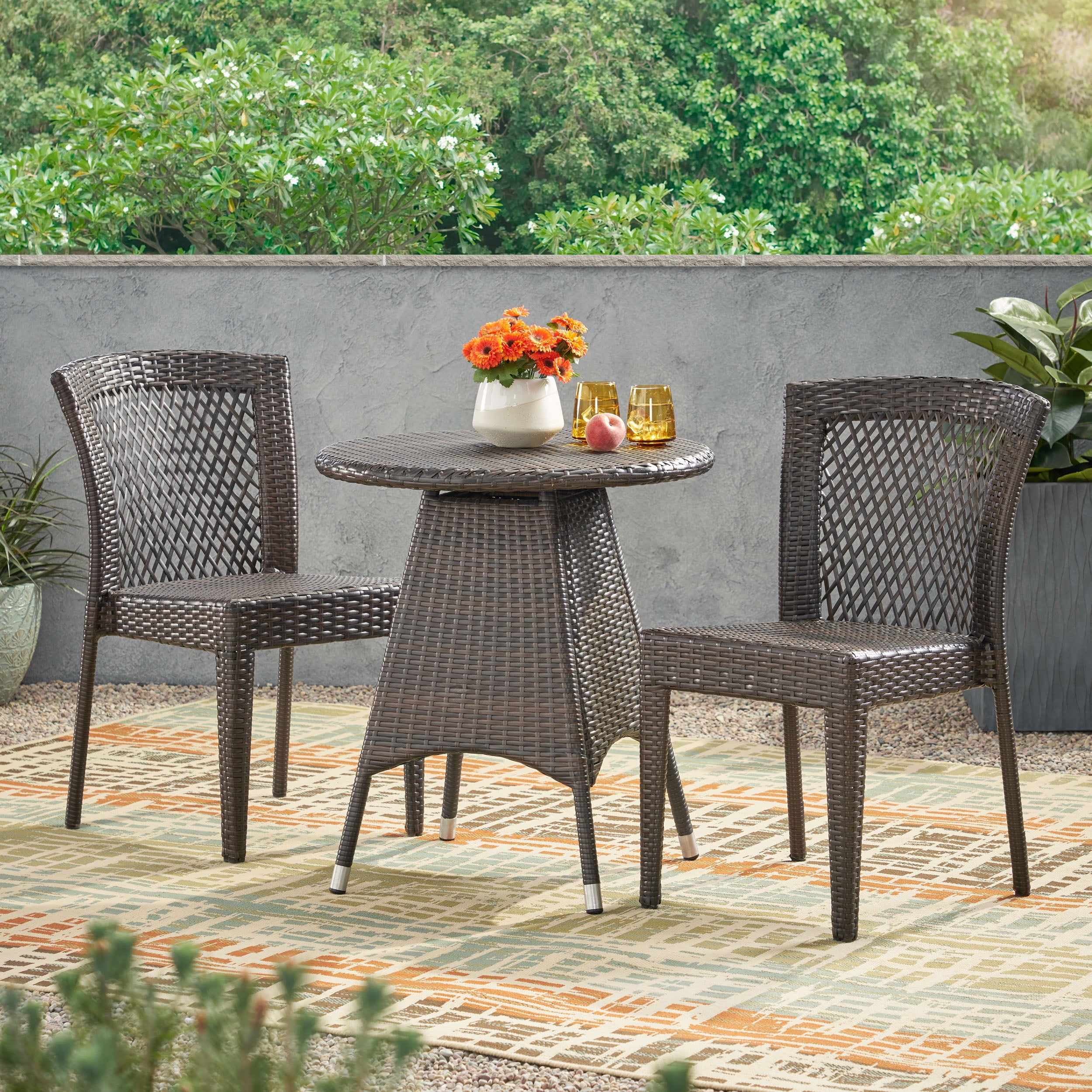 Cisneros 3 Piece Outdoor Wicker Bistro Set, Multibrown - Walmart.com