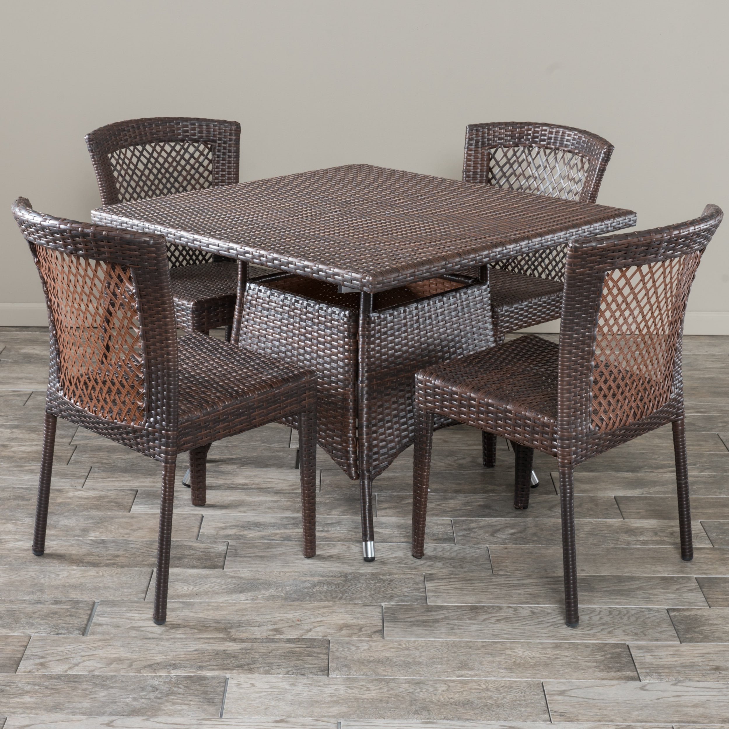 Cisneros 5 Piece Outdoor Square Wicker Dining Set, Multibrown - Walmart.com