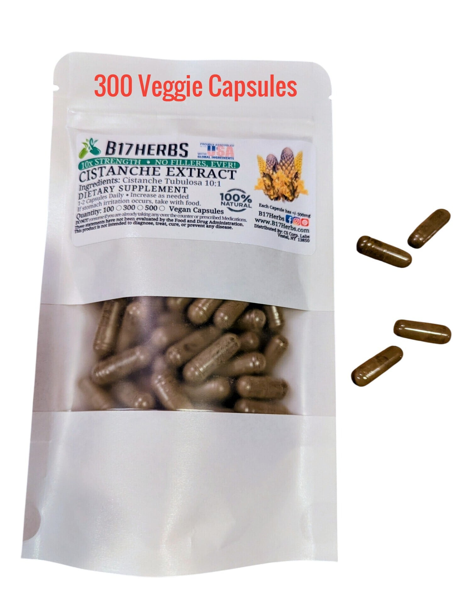 Cistanche Tubulosa 10:1 Extract Veggie Capsules, 300 count, 500mg ...