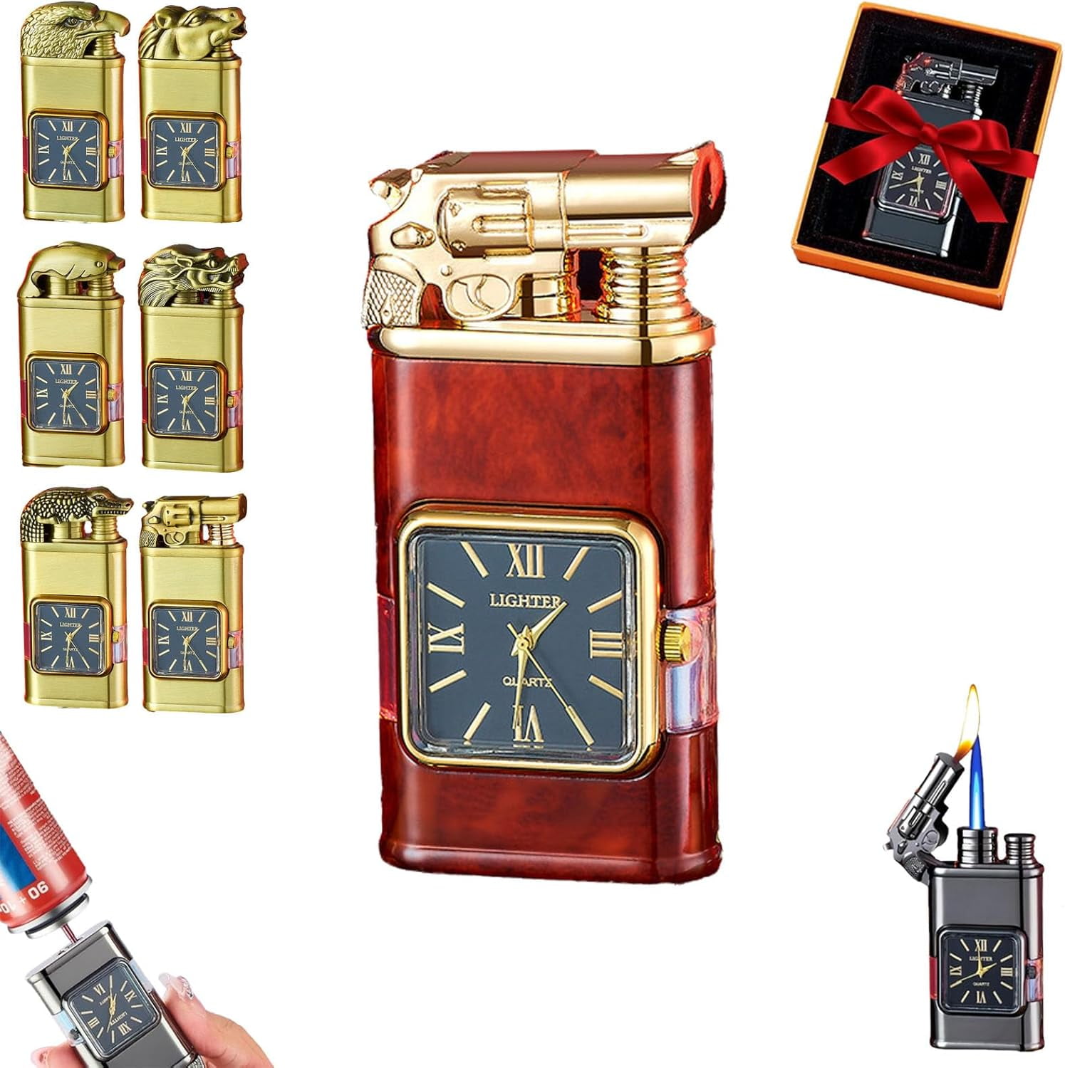 Cithway™ Windproof Dual-Flame Vintage Watch Lighter, 2025 New Luxurious Bronze Animal Head Jet ...
