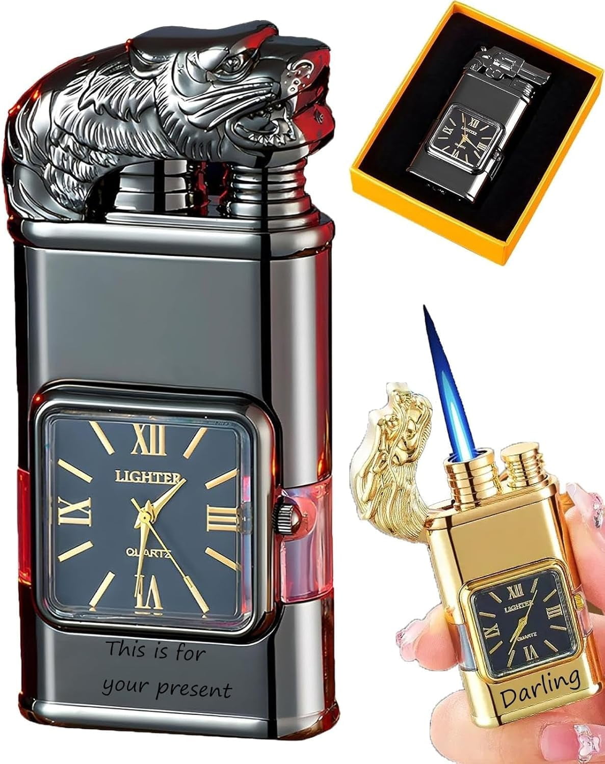 Cithway Windproof Dual-Flame Vintage Watch Lighter, 2025 New Personalized Creative Dual Flame ...