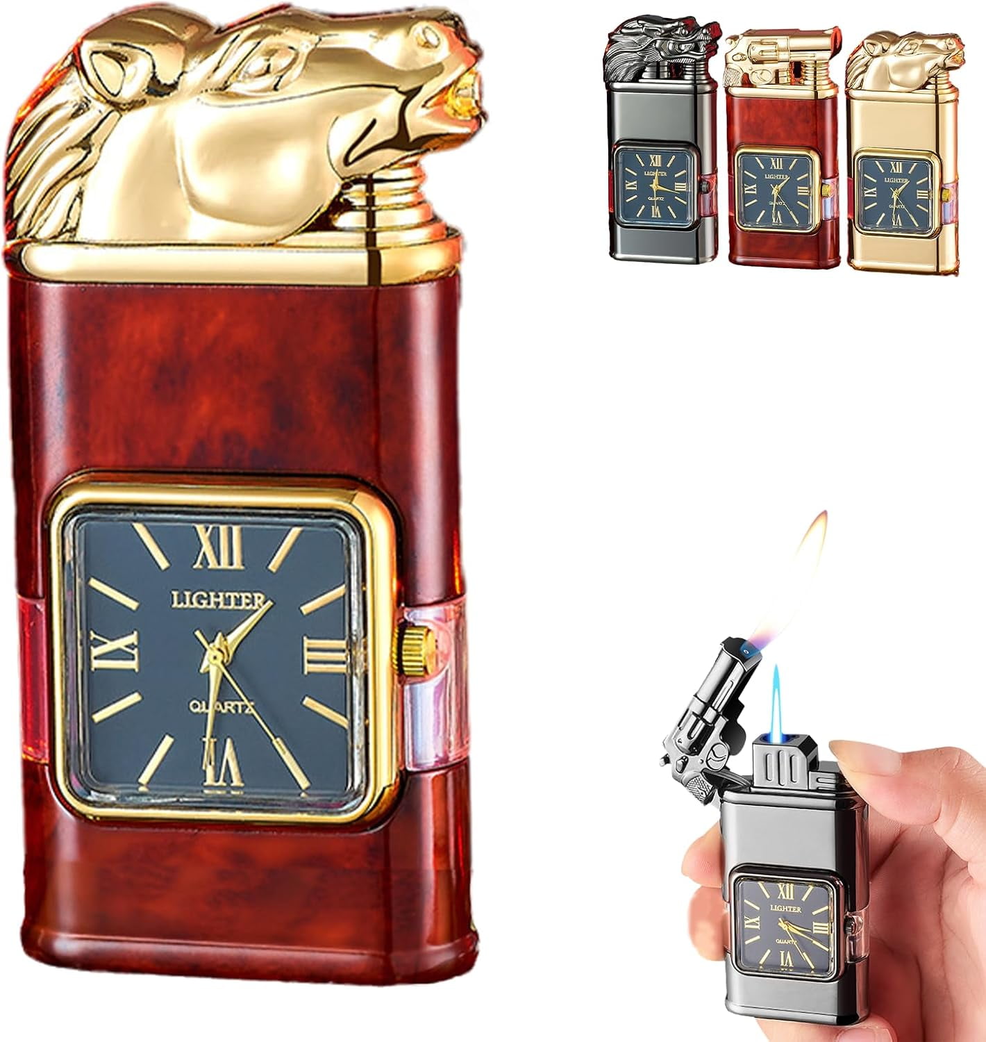 Cithway Windproof Dual-Flame Vintage Watch Lighter, Lighter Watch Combo ...