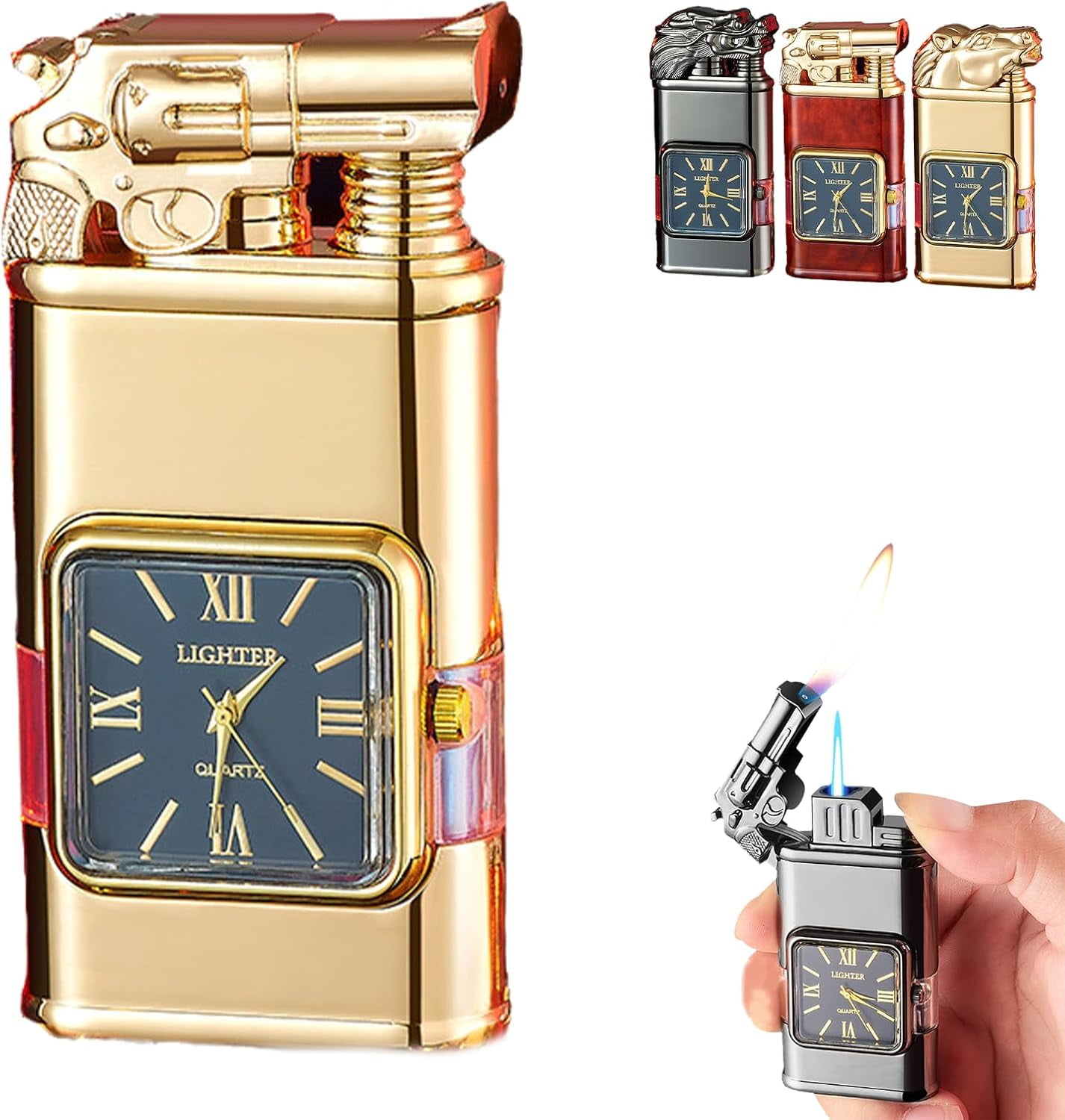 Cithway Windproof Dual-Flame Vintage Watch Lighter, Lighter Watch Combo Jet Flame Torch ...