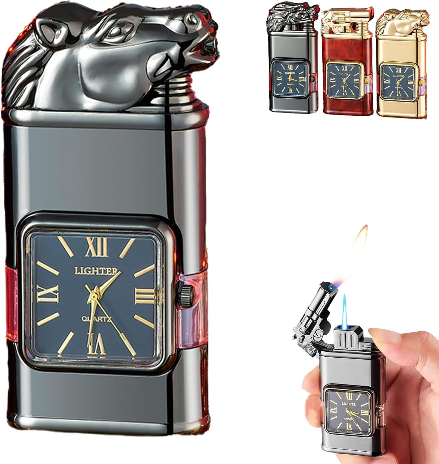 Cithway Windproof Dual-Flame Vintage Watch Lighter, Lighter Watch Combo ...