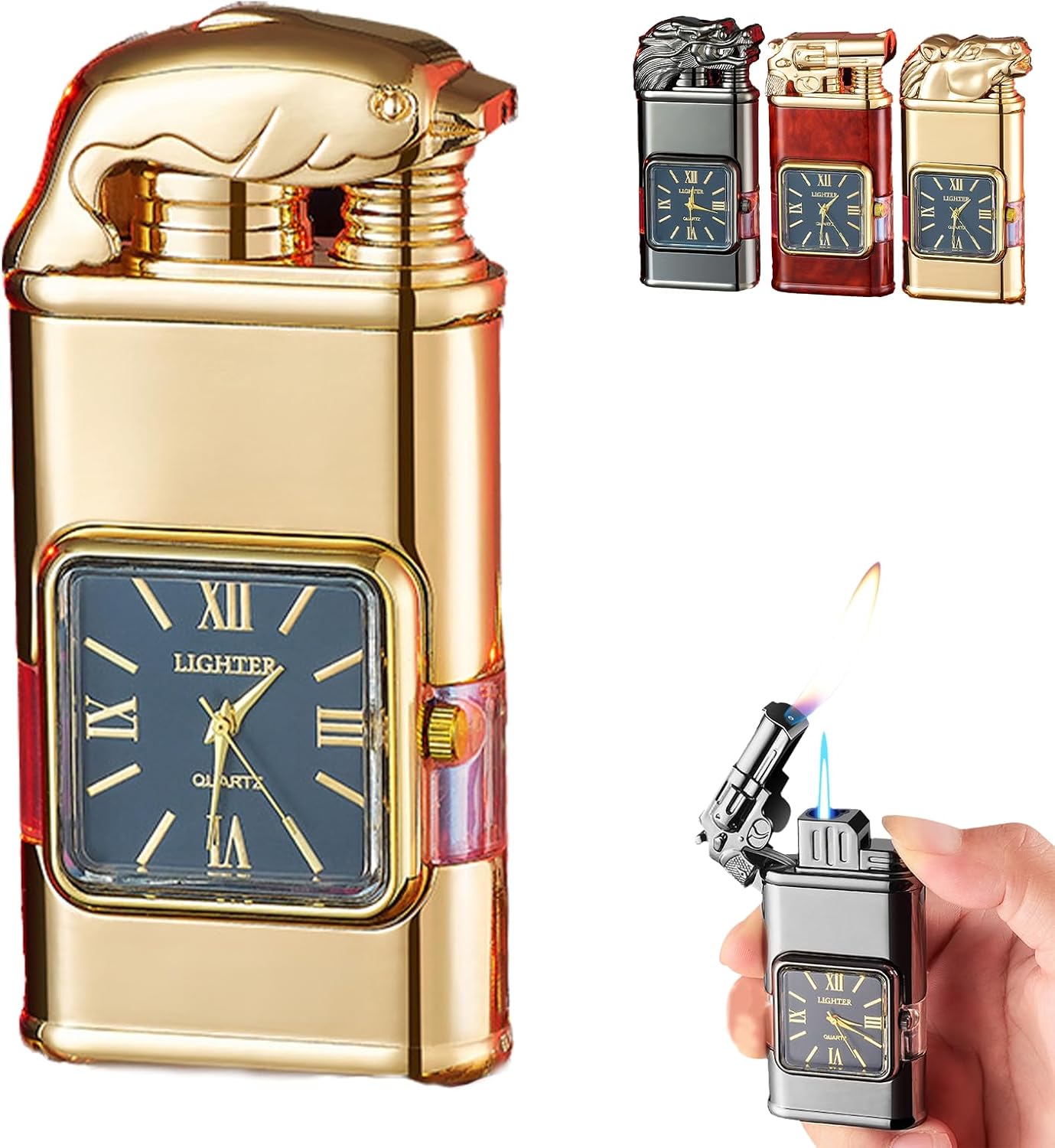 Cithway Windproof Dual-Flame Vintage Watch Lighter, Lighter Watch Combo ...