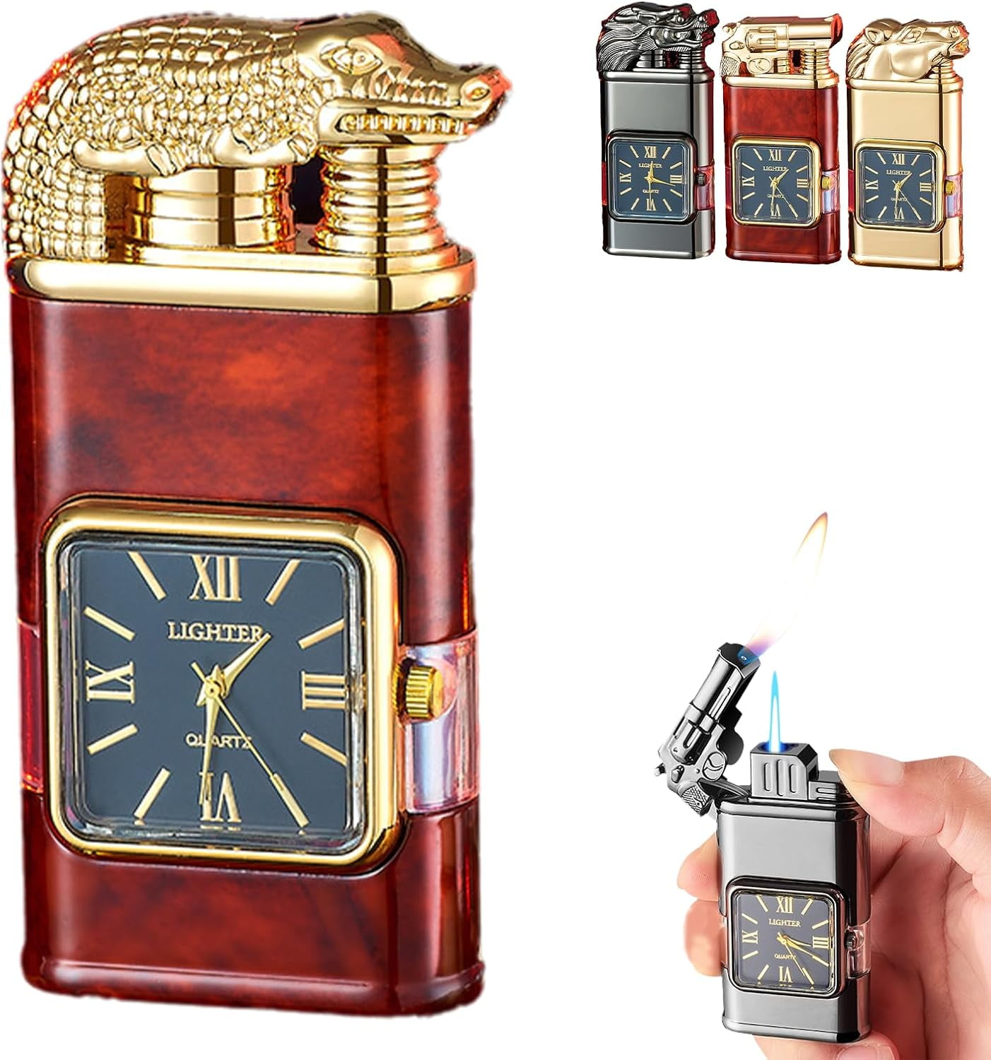 Cithway Windproof Dual-Flame Vintage Watch Lighter, Lighter Watch Combo Jet Flame Torch ...