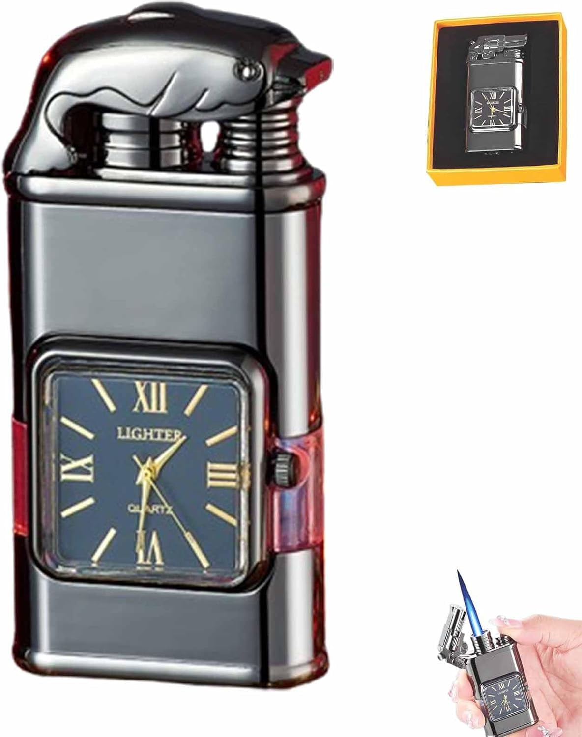 Cithway Windproof Dual-Flame Vintage Watch Lighter, Refillable Lighter ...