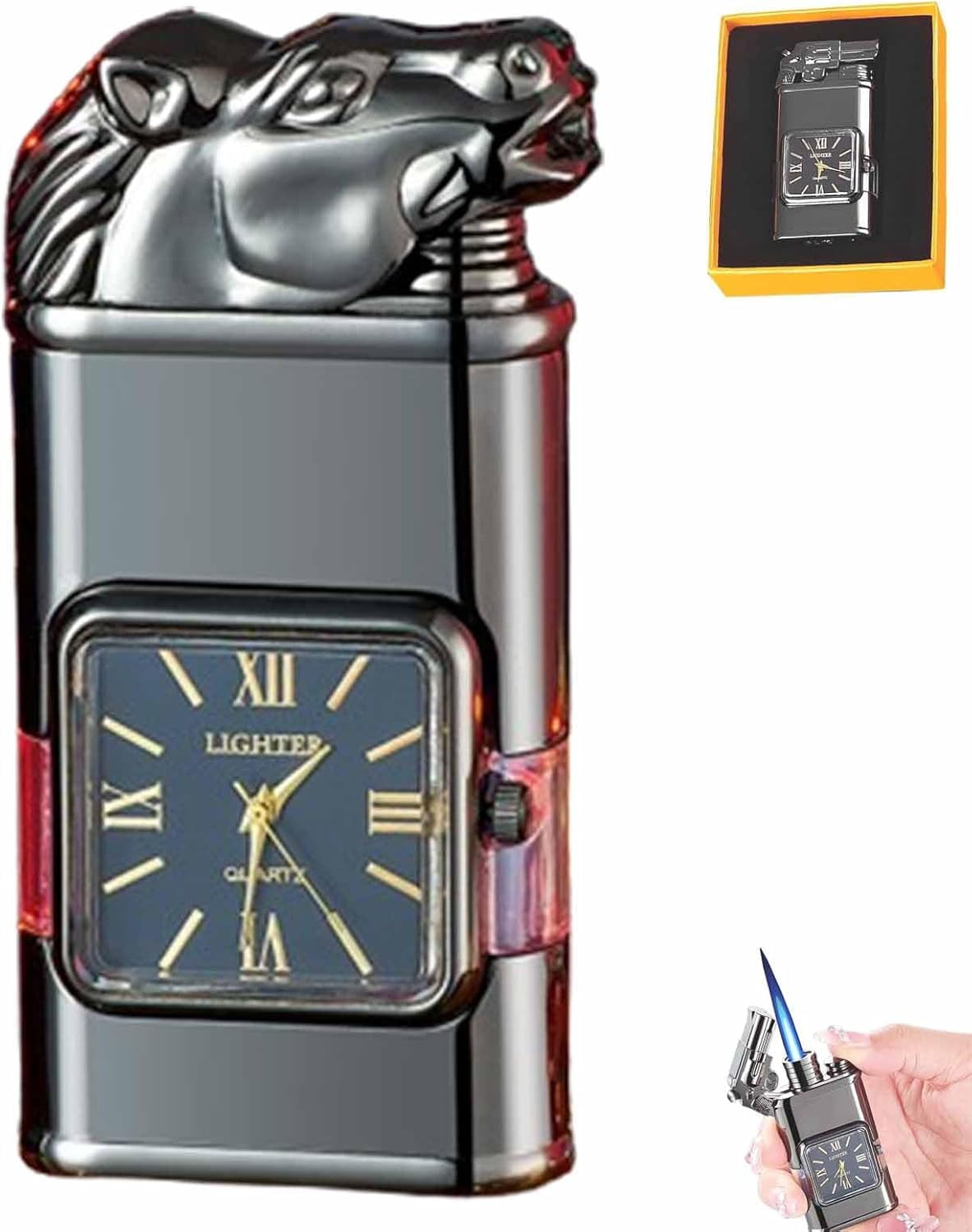Cithway Windproof Dual-Flame Vintage Watch Lighter, Refillable Lighter, Vintage Lighter (Black ...