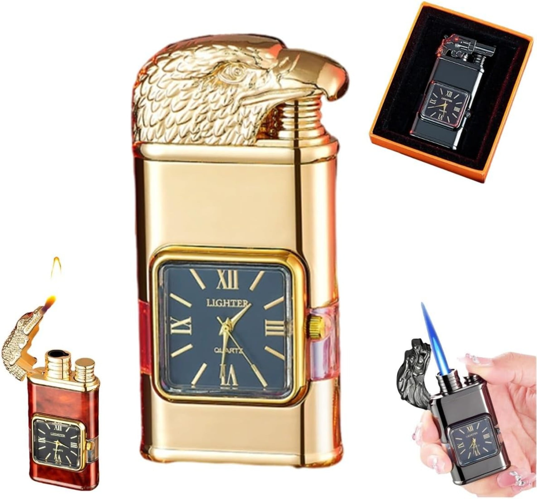 Cithway Windproof Dual-Flame Vintage Watch Lighter - Retro Refillable Jet Flame Lighter with ...