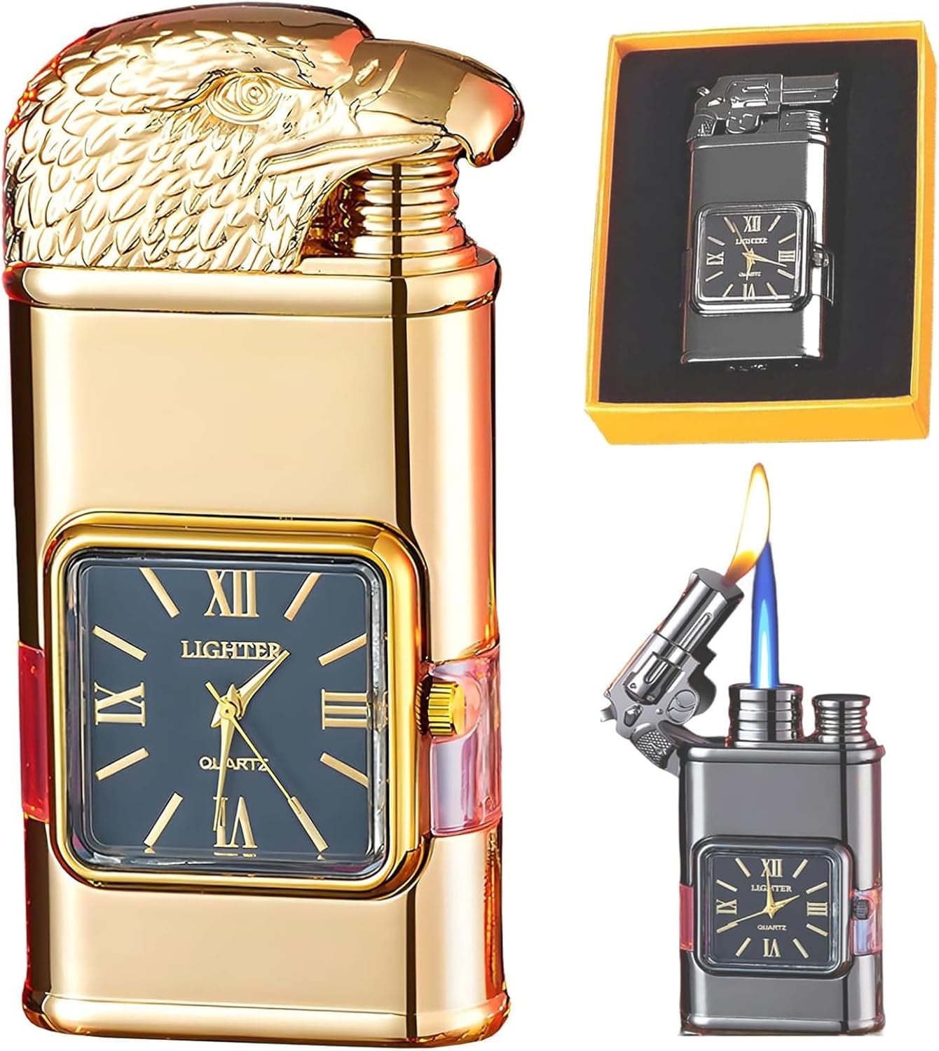 Cithway Windproof Dual-Flame Vintage Watch Lighter, Windproof Vintage Lighter, Cyclic Gas ...
