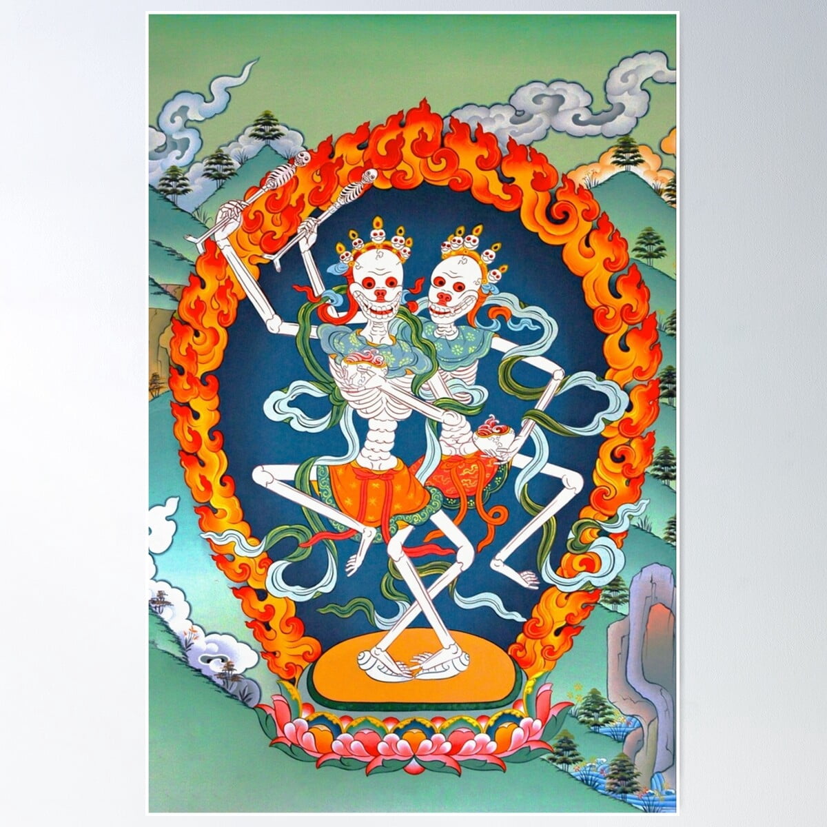Citipati Tibetan Buddhist Thangka - Dancing Skeletons - Poster Poster ...