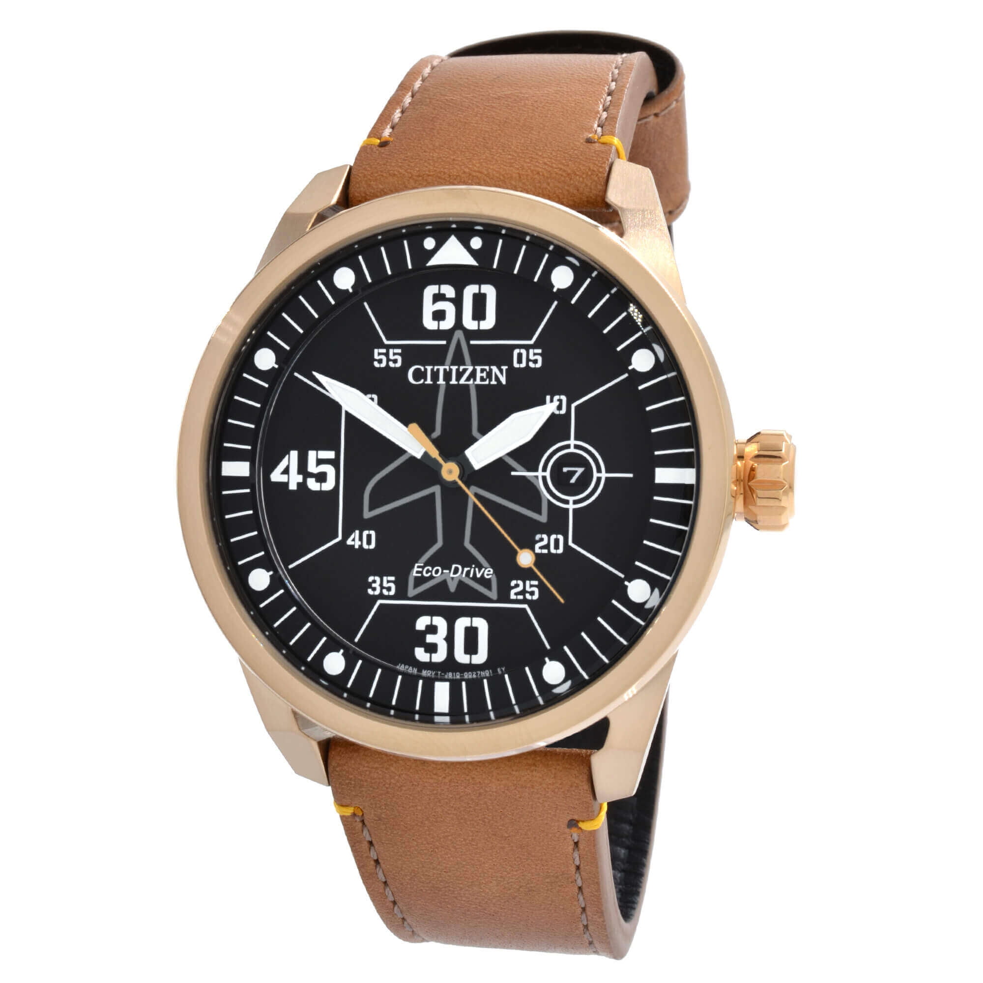 Citizen AW1733-09E Men's Avion Eco-Drive Brown Leather Strap Watch ...