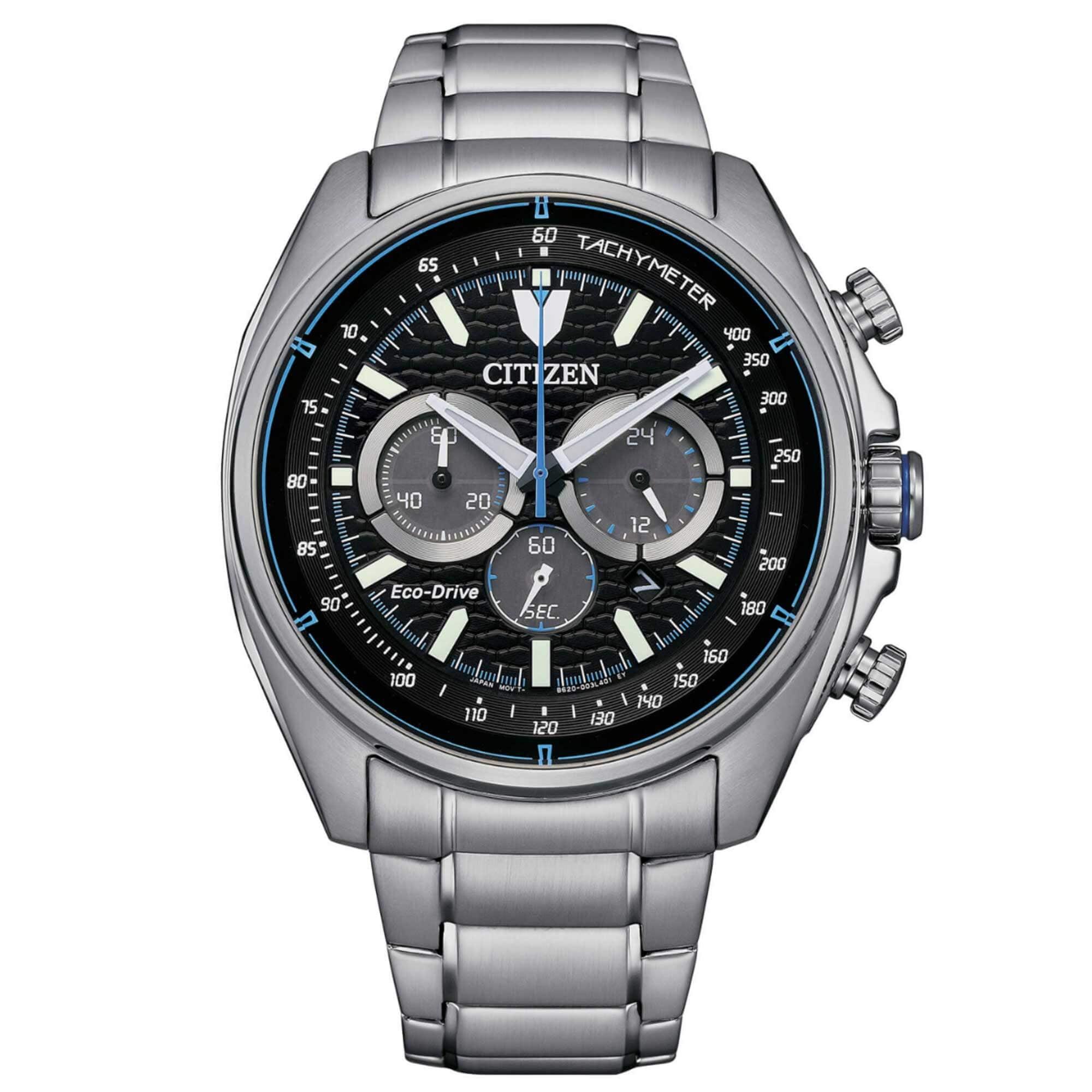 Citizen Men's Eco-Drive Chronograph Watch, Black Dial, Stainless Steel ...