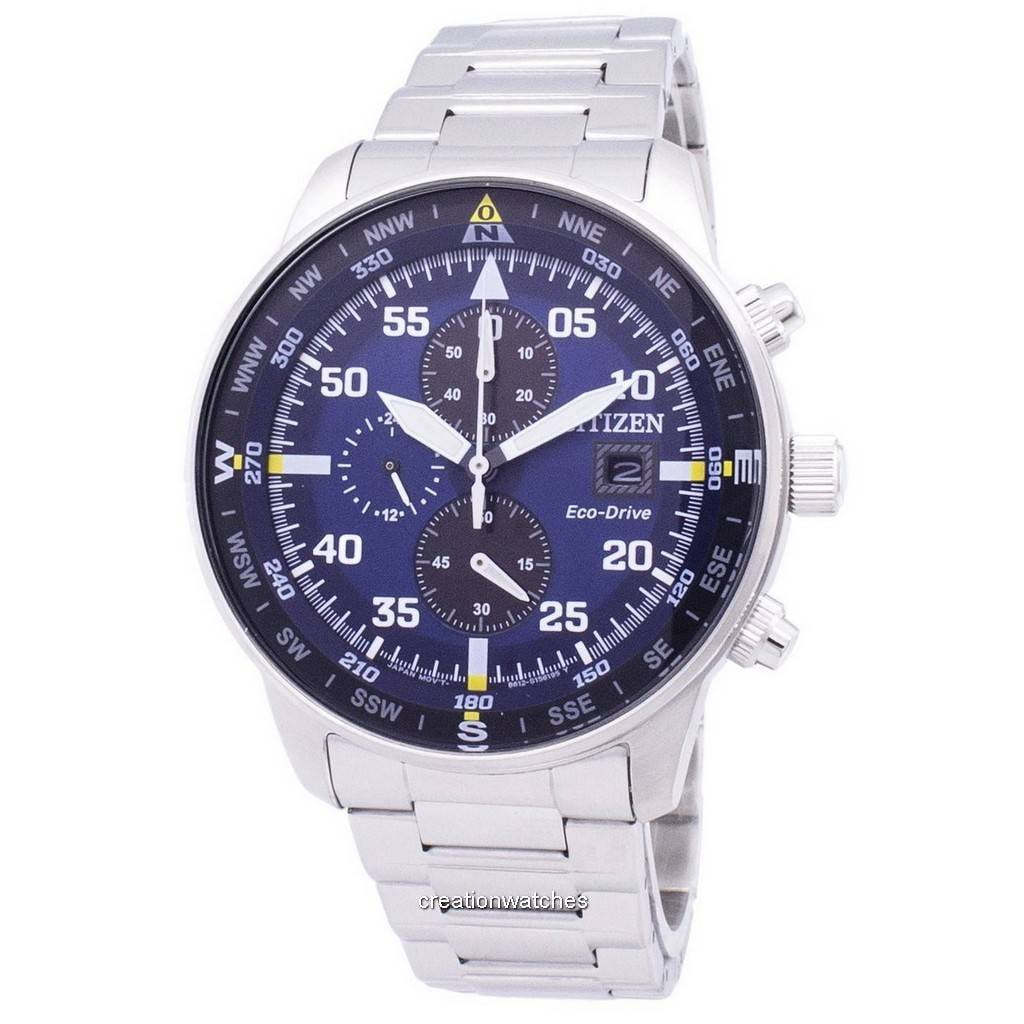 Citizen Eco-Drive Chronograph Blue Dial Men's Stainless Steel Watch ...