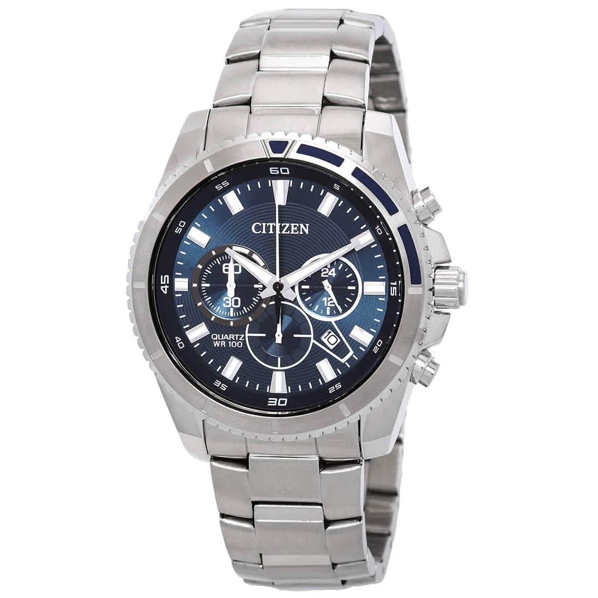 Citizen Wrist Chronograph Quartz, Silver-Tone Stainless Steel, Blue ...