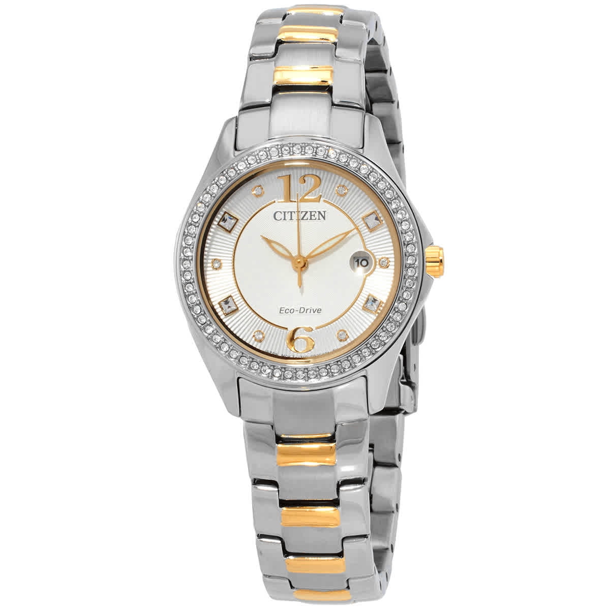Citizen Crystal Eco-Drive Silver Dial Two-Tone Ladies Watch FE1146-71A ...