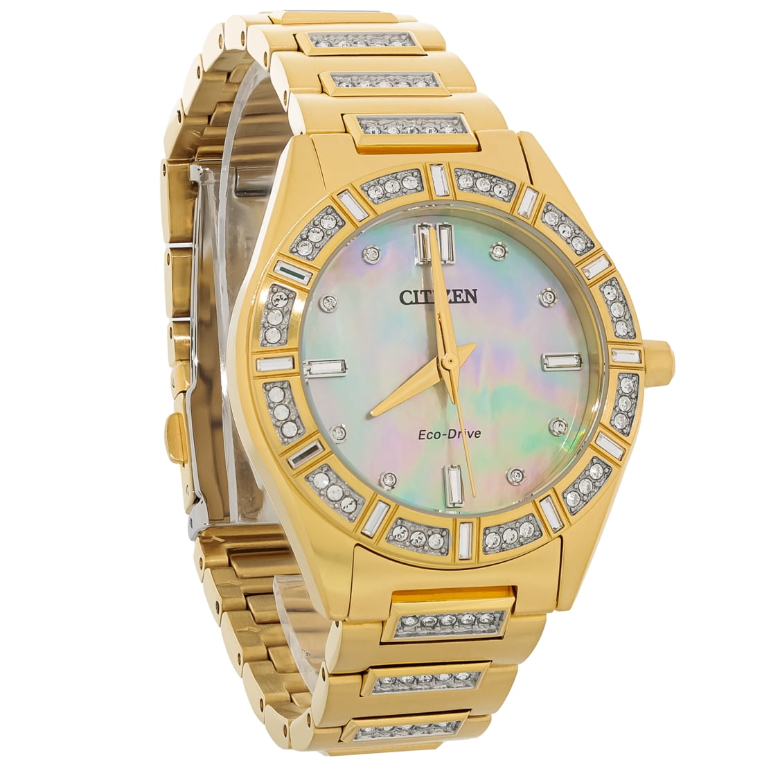 Citizen Eco-Drive Women's Silhouette Crystal Gold Tone PVD Watch EM1022-51D - Walmart.com