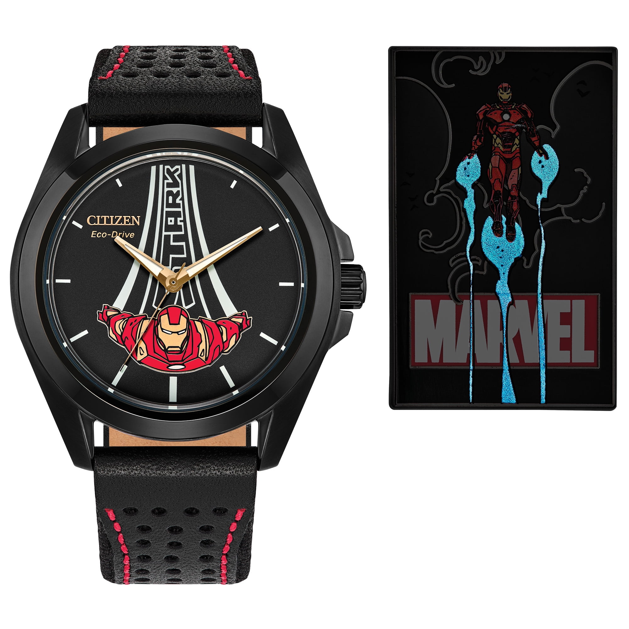 Citizen Eco-Drive Men's Marvel Tony Stark Black Leather Strap Watch ...