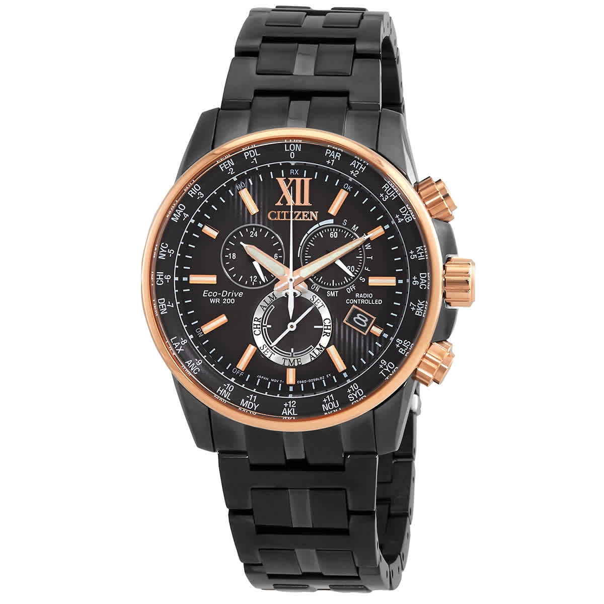 Citizen Eco-Drive Perpetual World Time Chronograph GMT Black Dial Men's Watch CB5884-88H ...