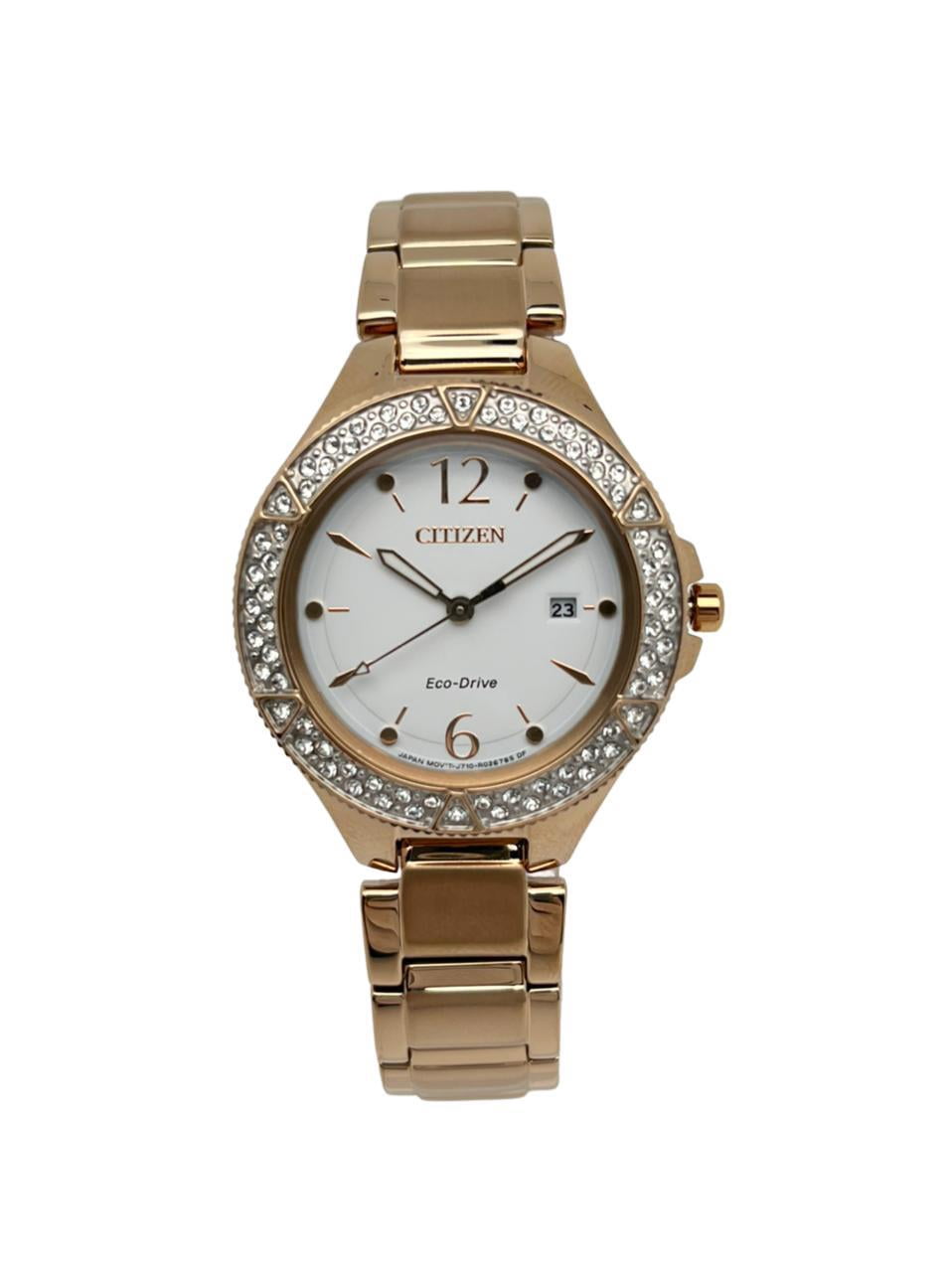 Citizen Eco-Drive Rose Gold Tone Steel White Dial Quartz Ladies Watch ...