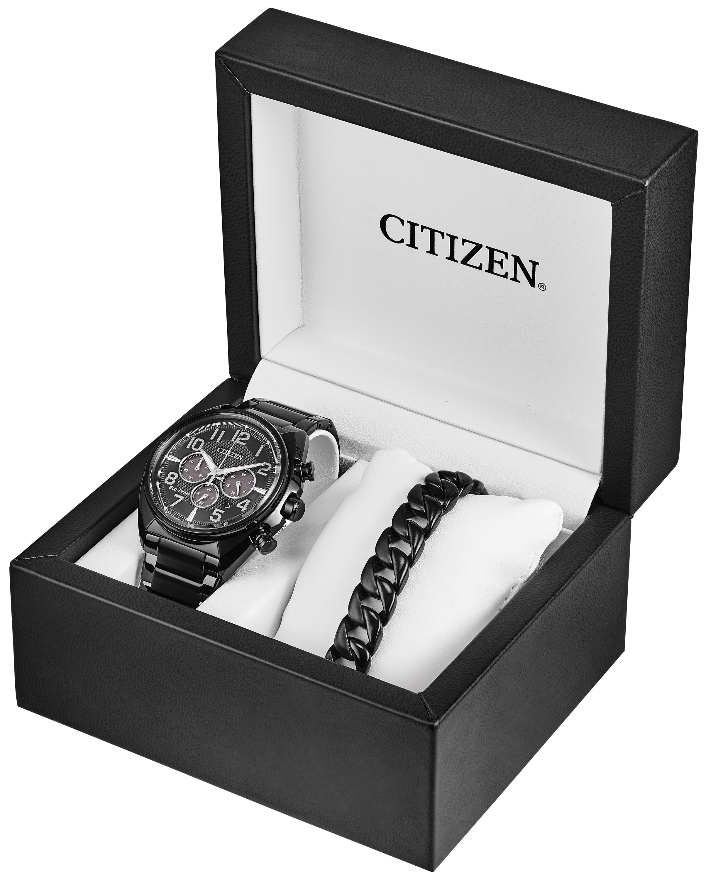 Citizen Men's Eco-Drive Black IP Chronograph Watch and Bracelet Box Set ...