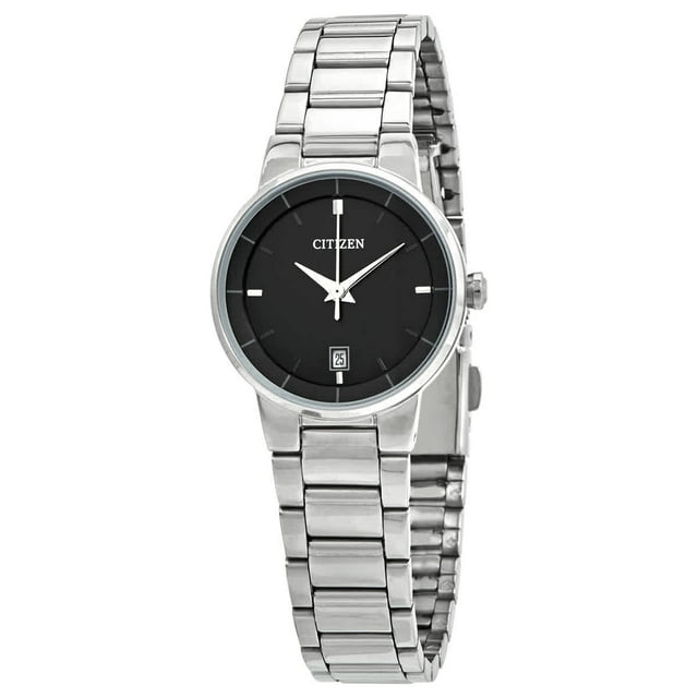 Citizen Quartz Ladies Watch, Silver-tone Stainless Steel, Black Dial ...