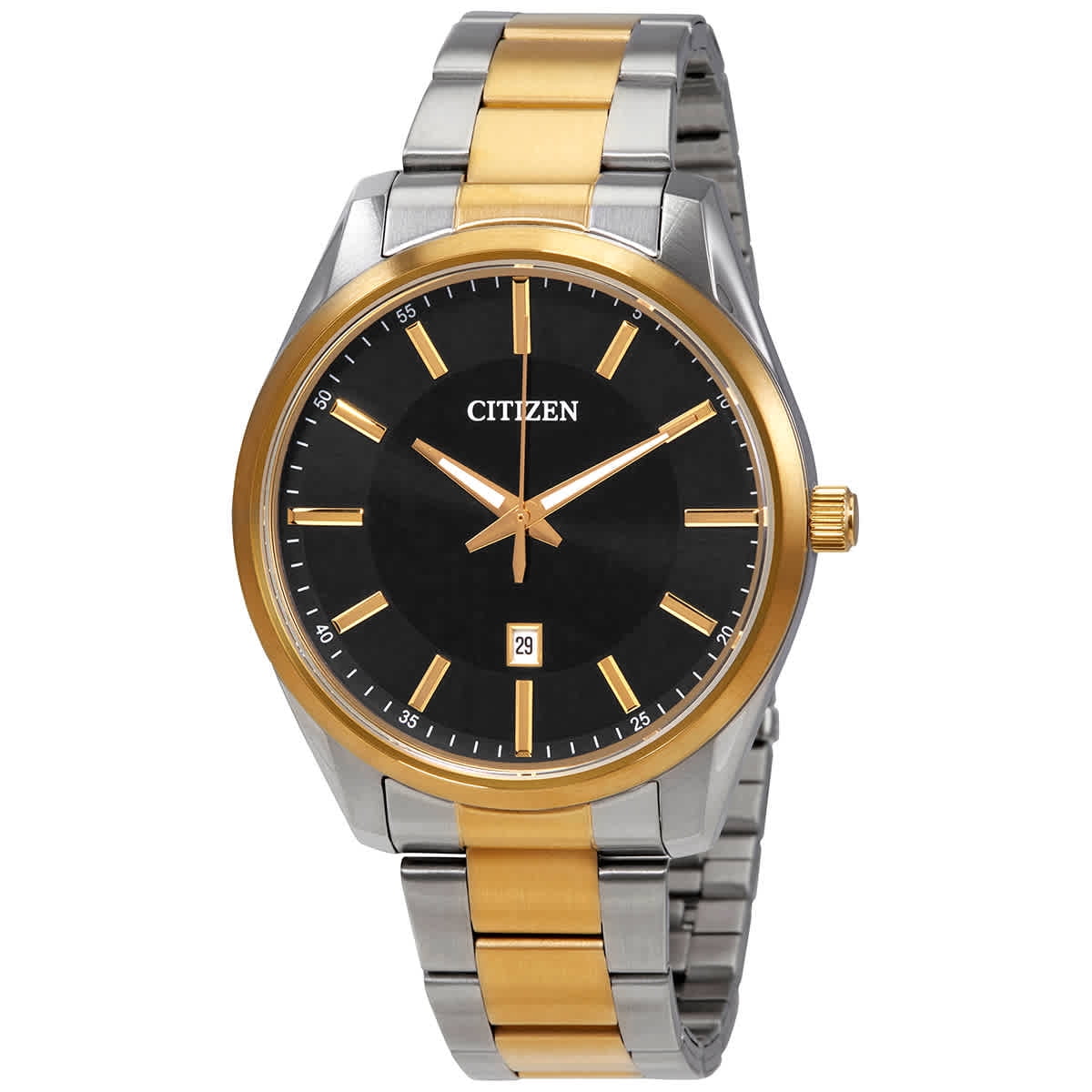 Citizen Quartz Men's Watch, Two-tone Stainless Steel Band, Black Dial ...