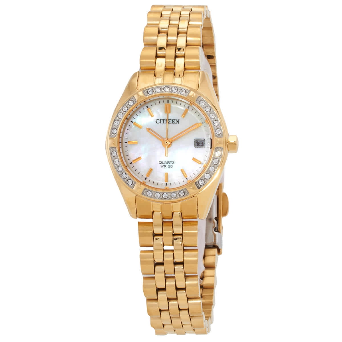 Citizen Quartz Crystal Watch EU6062-50D, Gold-tone, Pearl Dial, Water ...