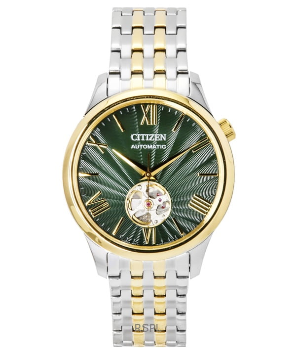 Citizen Two Tone Stainless Steel Open Heart Green Dial Automatic NH9134 ...