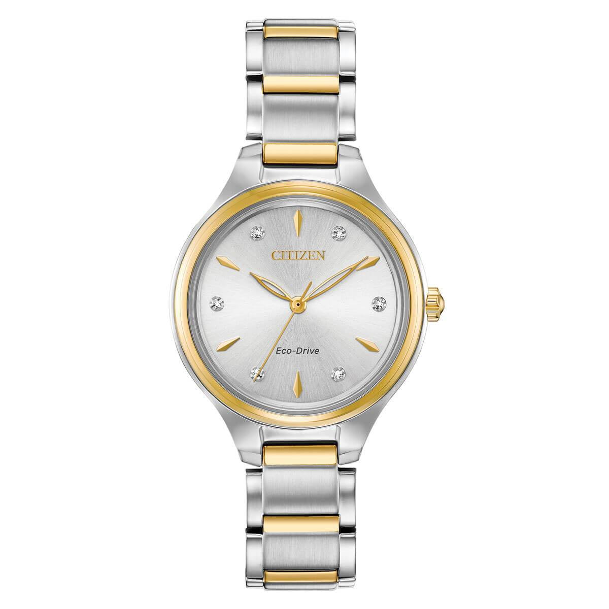 CITIZEN Eco-Drive Women's Two-Tone Diamond Watch, 29mm Stainless Steel ...
