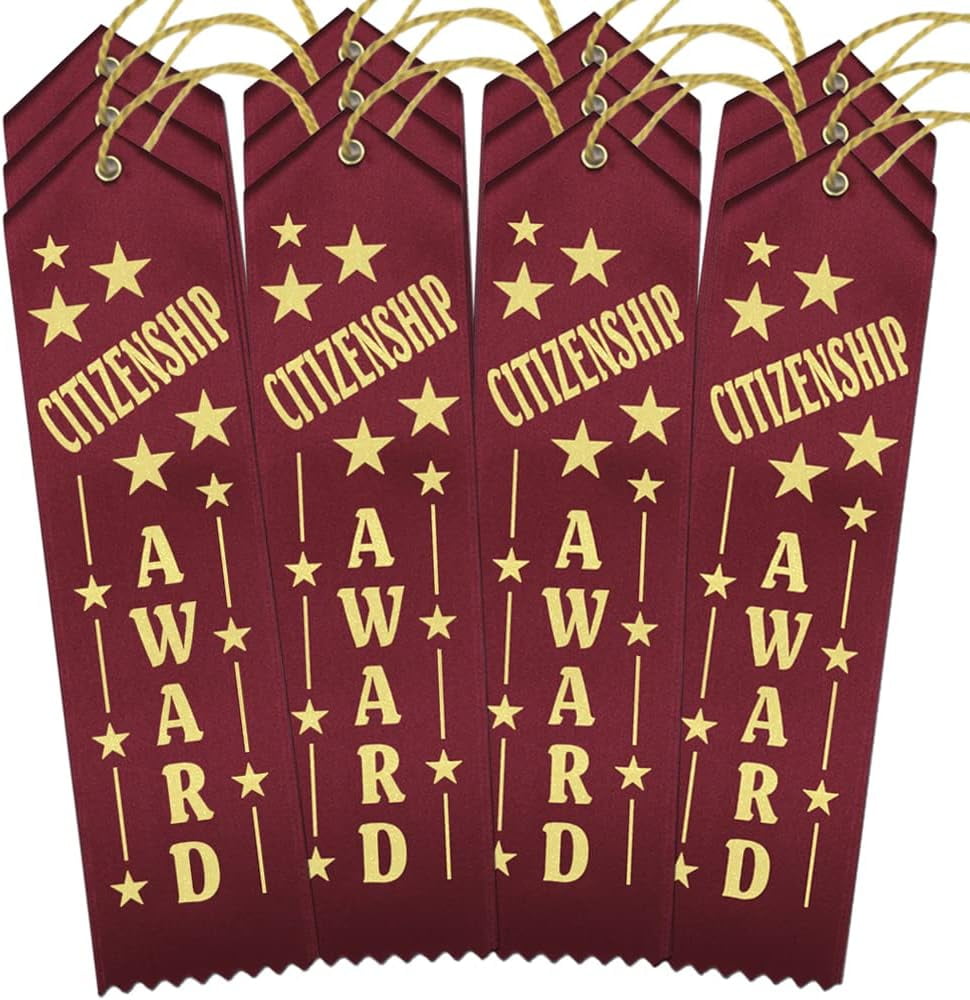 Citizenship Award Ribbons - 300 Maroon Ribbons with Card & String ...