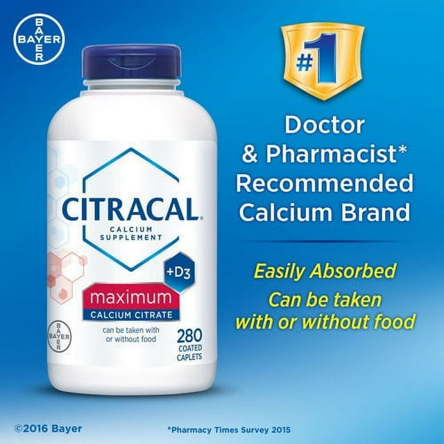 Citracal Maximum Calcium Citrate + D3, 280 Caplets, 630mg, Easily ...
