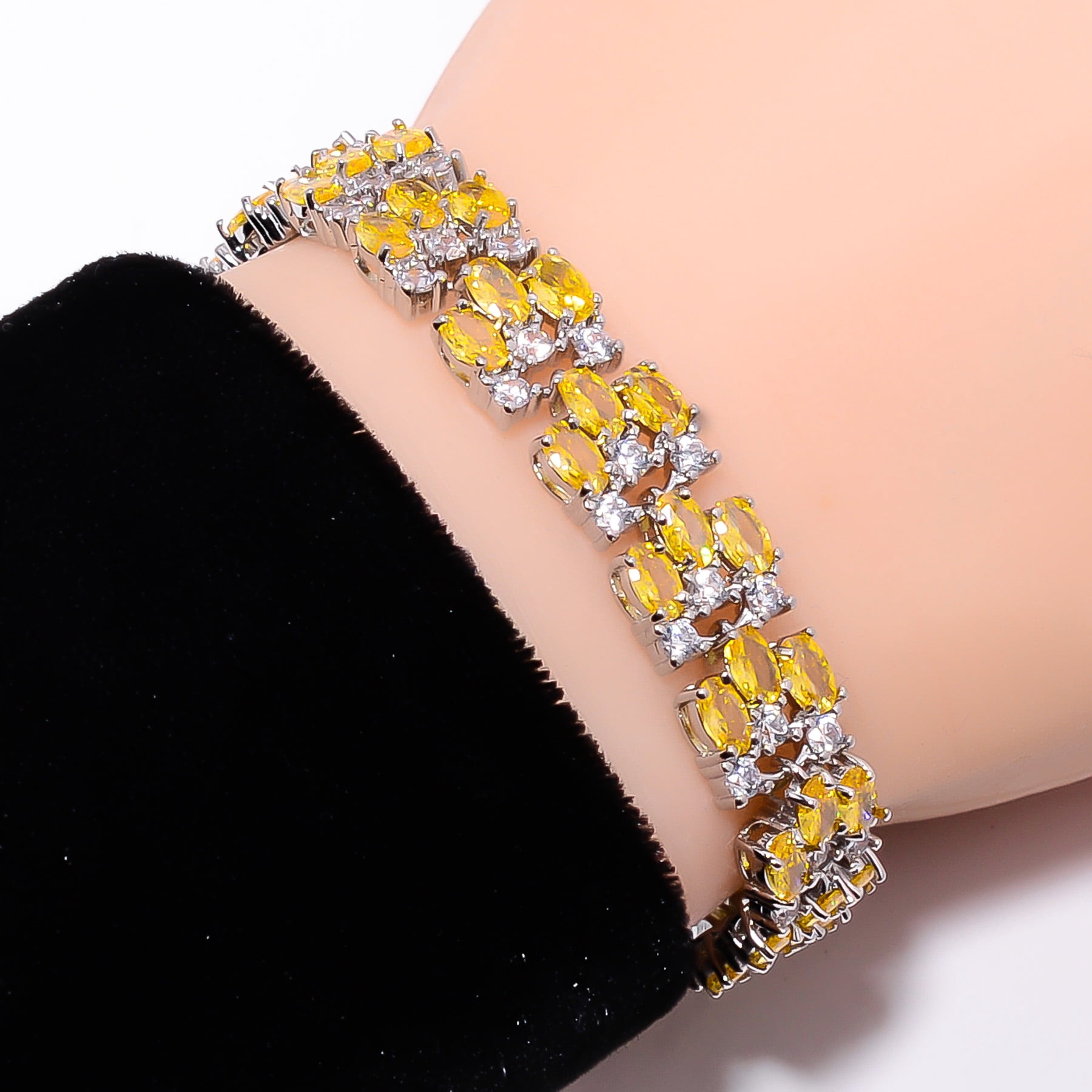 Citrine, CZ 925 Sterling Silver Adjustable Tennis Bracelet 7-8" B132135 ...