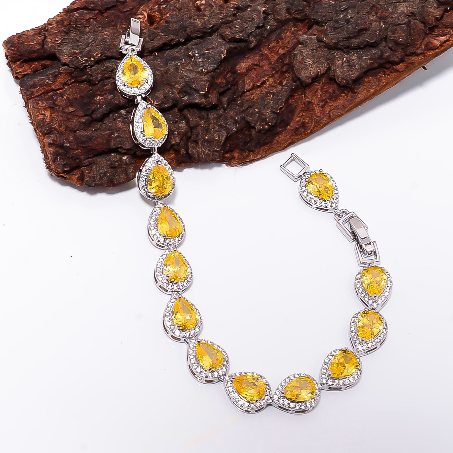 Citrine, CZ 925 Sterling Silver Adjustable Tennis Bracelet 7-8" B140910 ...