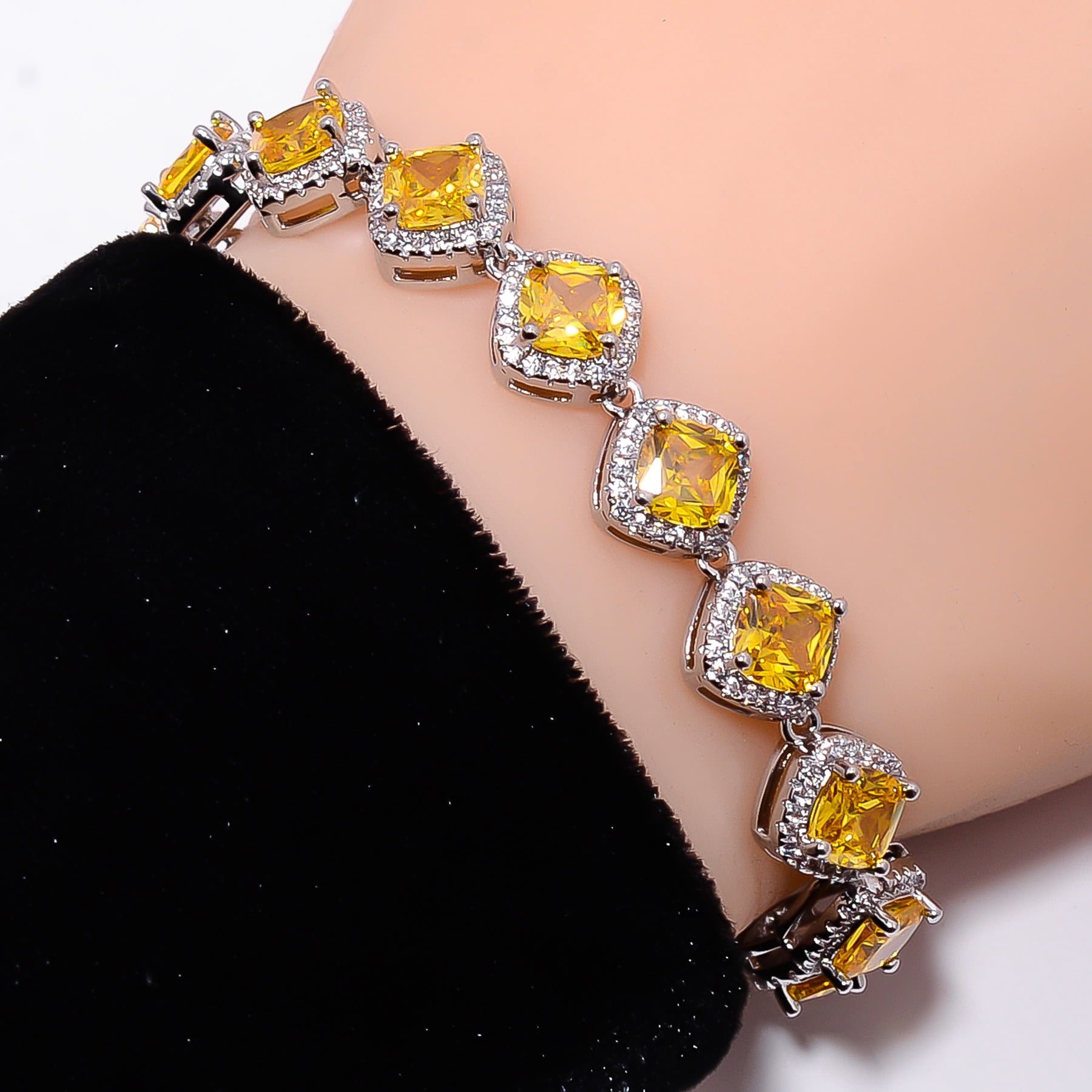 Citrine, CZ 925 Sterling Silver Adjustable Tennis Bracelet 7-8" B141714 ...