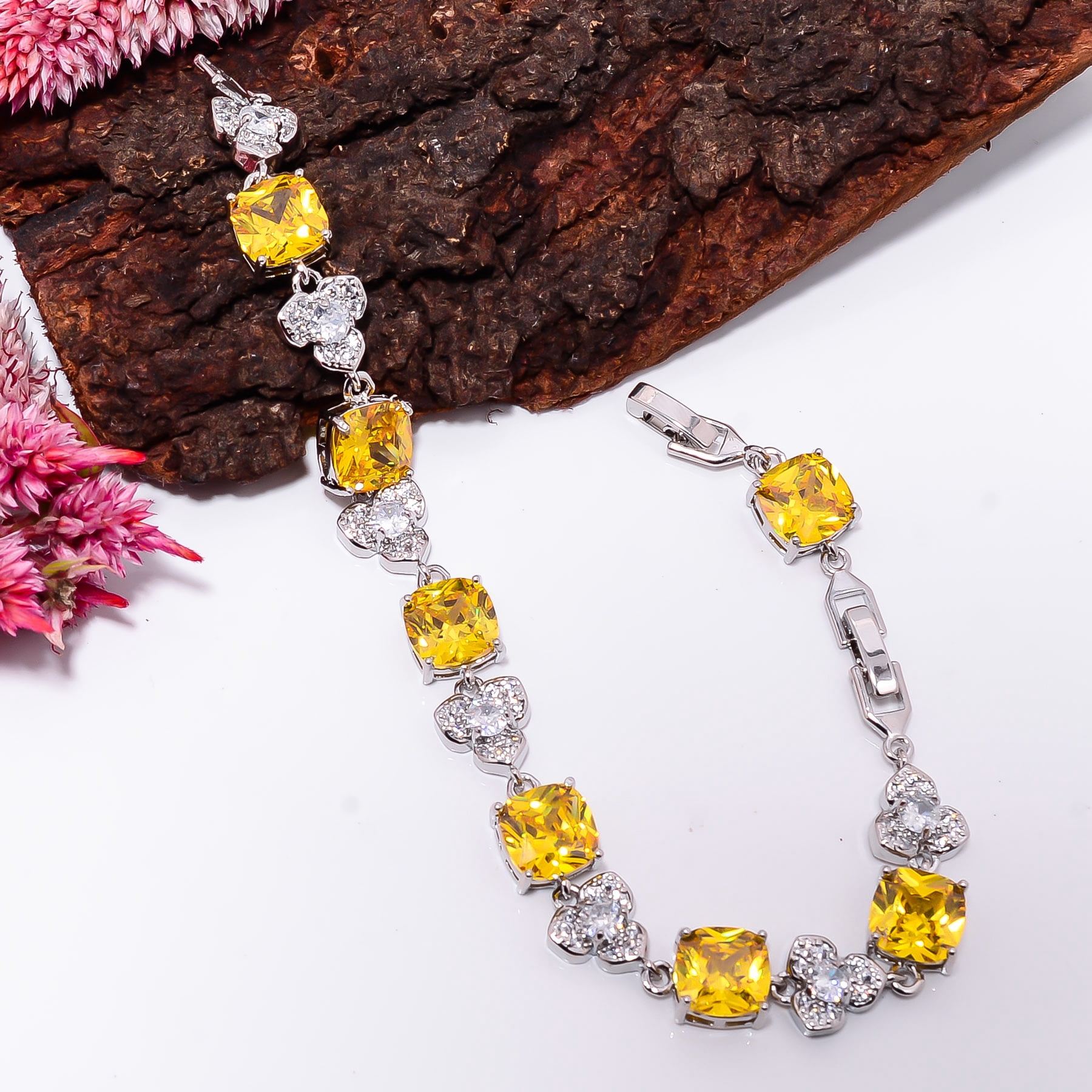 Citrine, CZ 925 Sterling Silver Adjustable Tennis Bracelet 7-8" B14215 ...